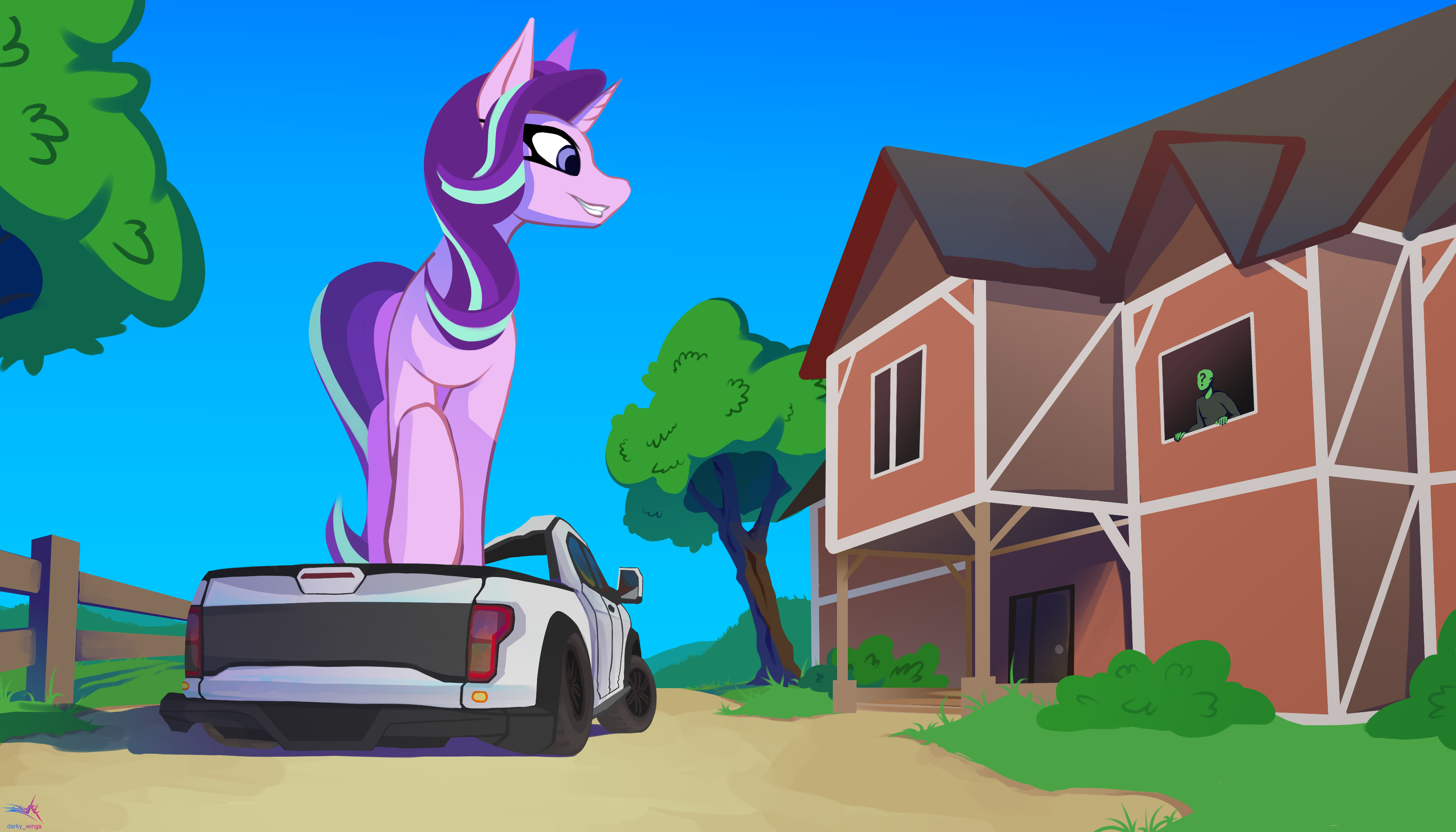 #3562525 - safe, artist:darky_wings, starlight glimmer, oc, oc:anon ...