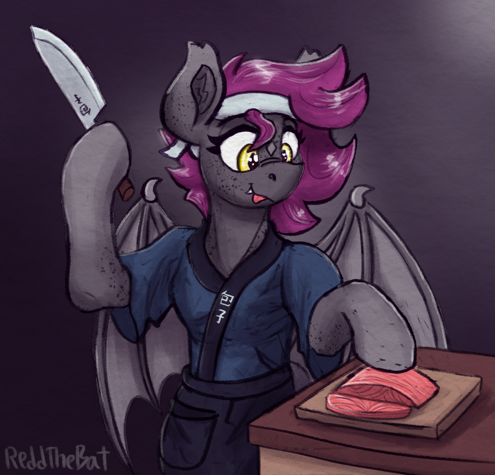 #3577378 - safe, artist:reddthebat, oc, oc only, oc:selena (reddthebat), bat pony, fish, pony ...