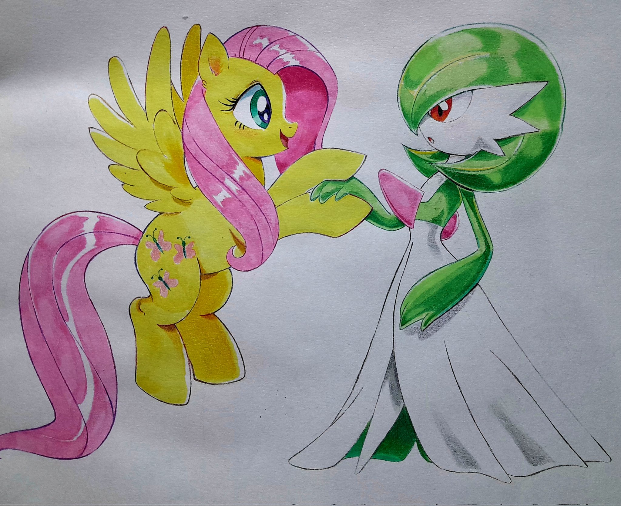 #3577434 - safe, artist:maximil51083715, fluttershy, gardevoir ...