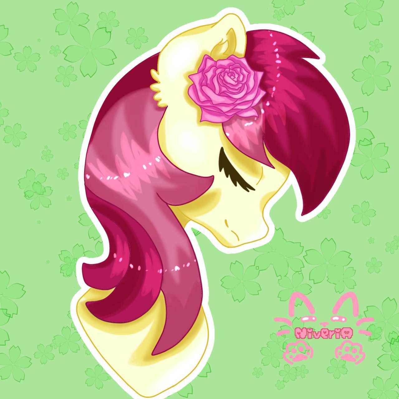 #3577771 - safe, artist:niveria25, roseluck, earth pony, pony, g4, bust, eyes closed, female ...