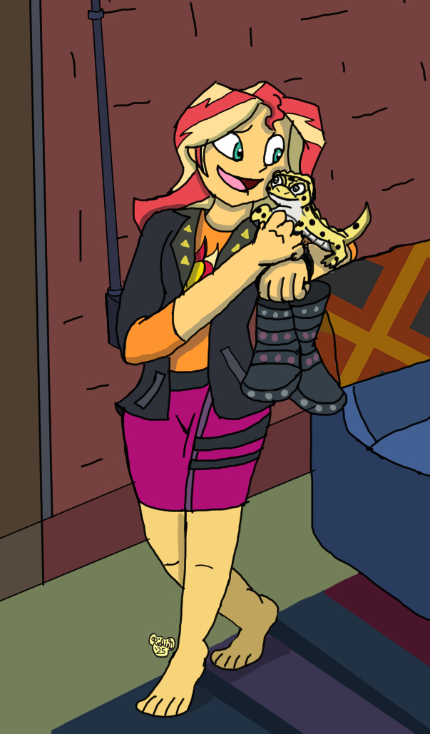 #3584075 - safe, artist:mrskippyable, ray, sunset shimmer, gecko, human ...