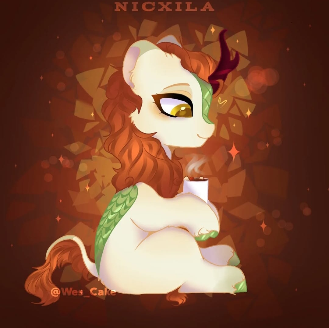 #3585094 - safe, artist:nicxila, autumn blaze, kirin, pony, anthro, g4, awwtumn blaze, coffee ...