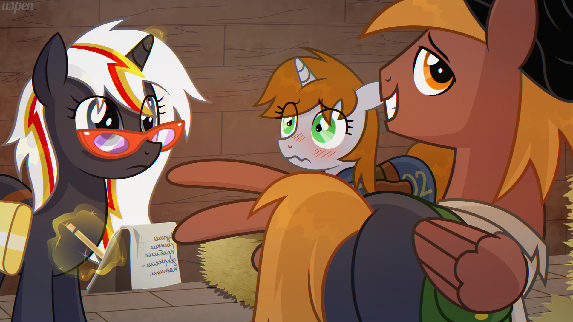 #3588561 - safe, artist:uspen, oc, oc only, oc:calamity, oc:littlepip, oc:velvet remedy, pegasus ...