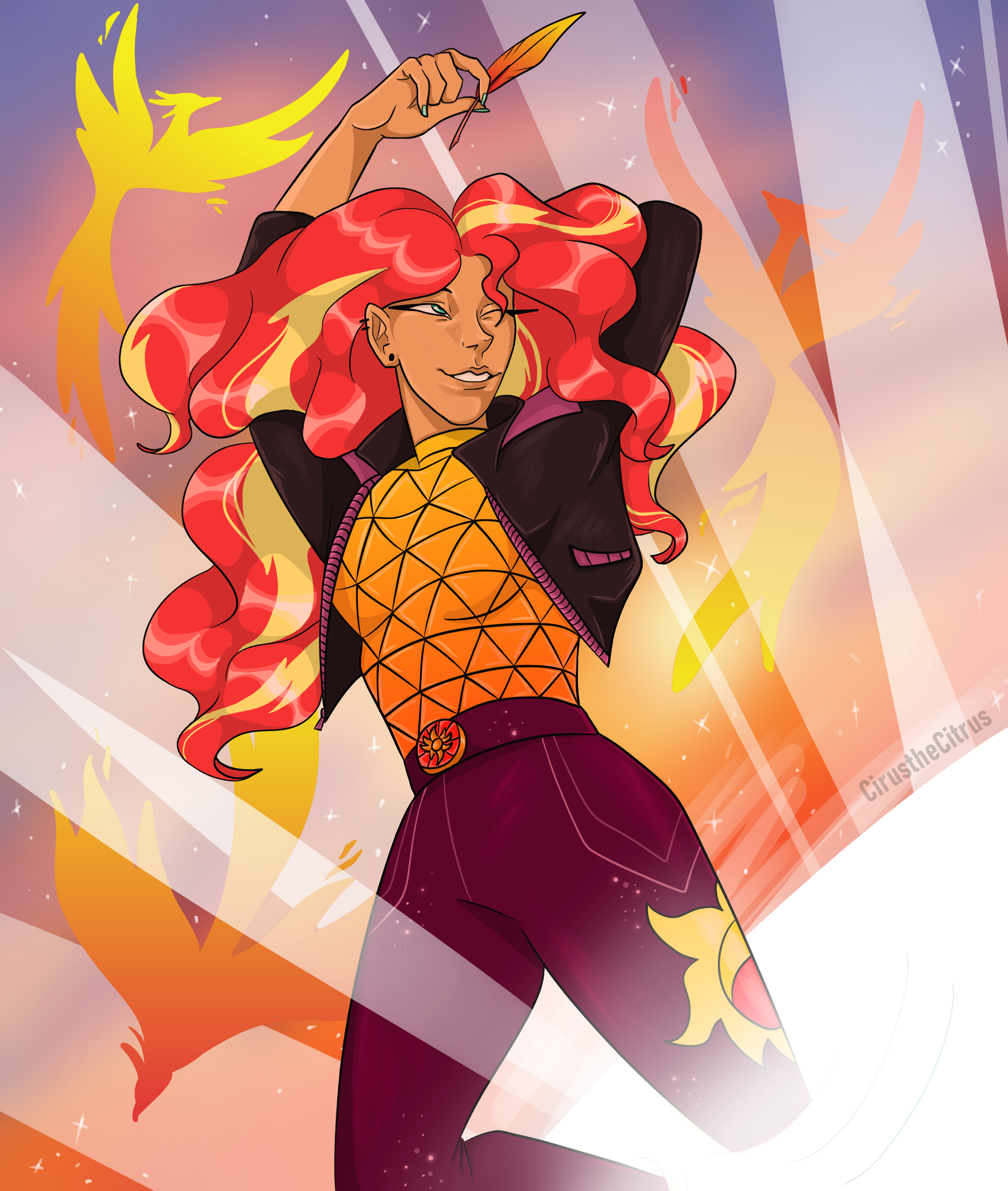 #3588791 - safe, artist:cirusthecitrus, sunset shimmer, human, phoenix ...