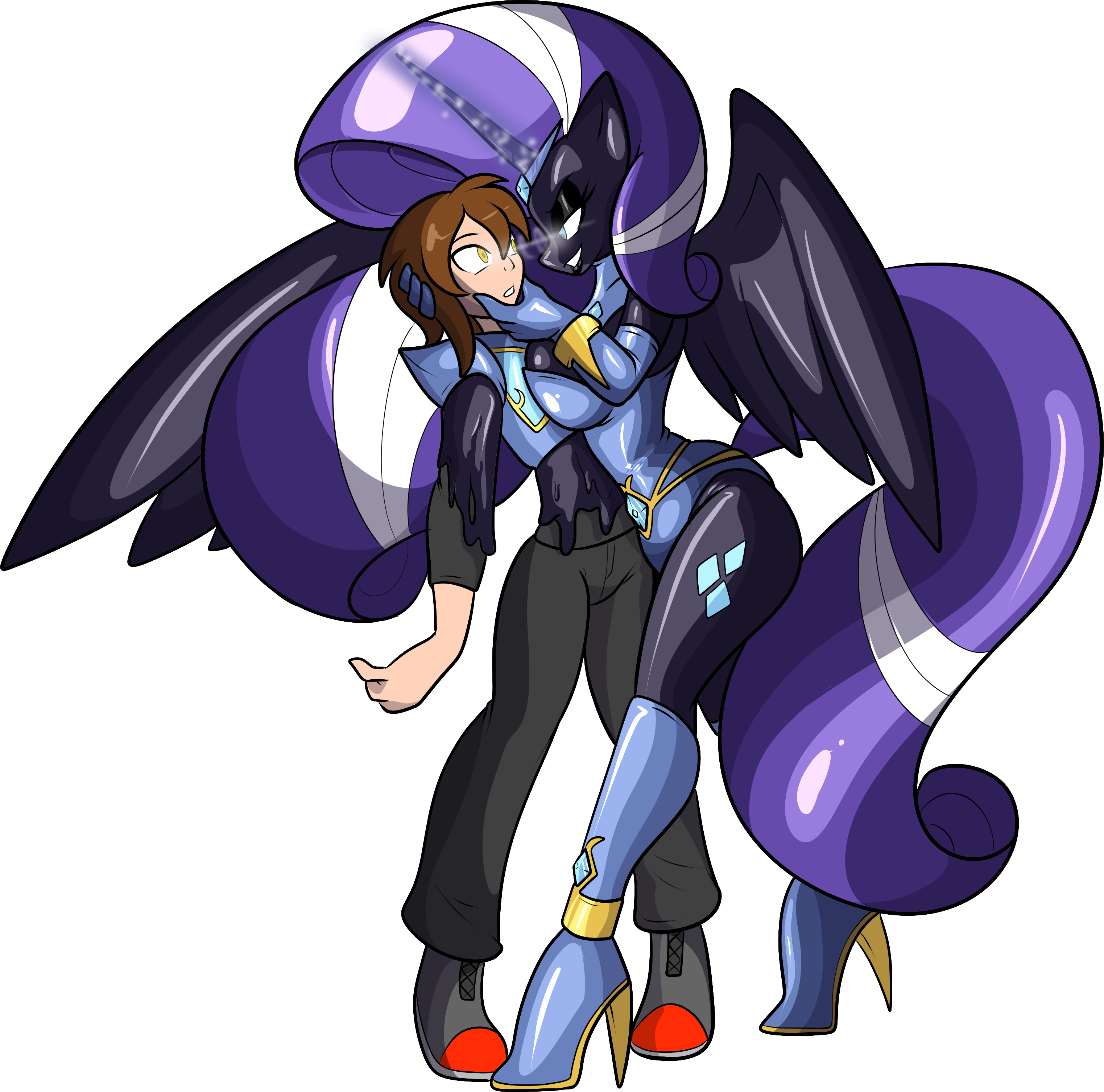 #3578404 - safe, artist:tinker-tock, nightmare rarity, oc, oc:damien, oc:léa, alicorn, goo ...