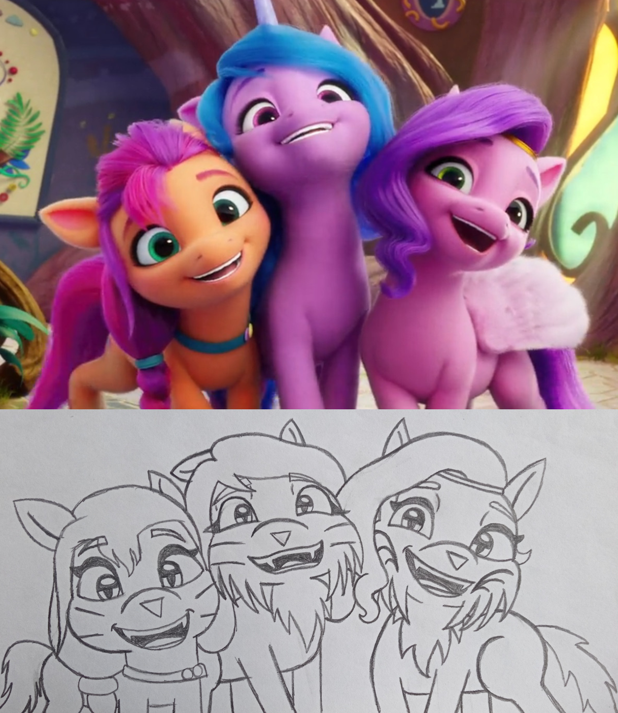 #3578724 - safe, artist:tom artista, izzy moonbow, pipp petals, sunny starscout, cat, earth pony ...