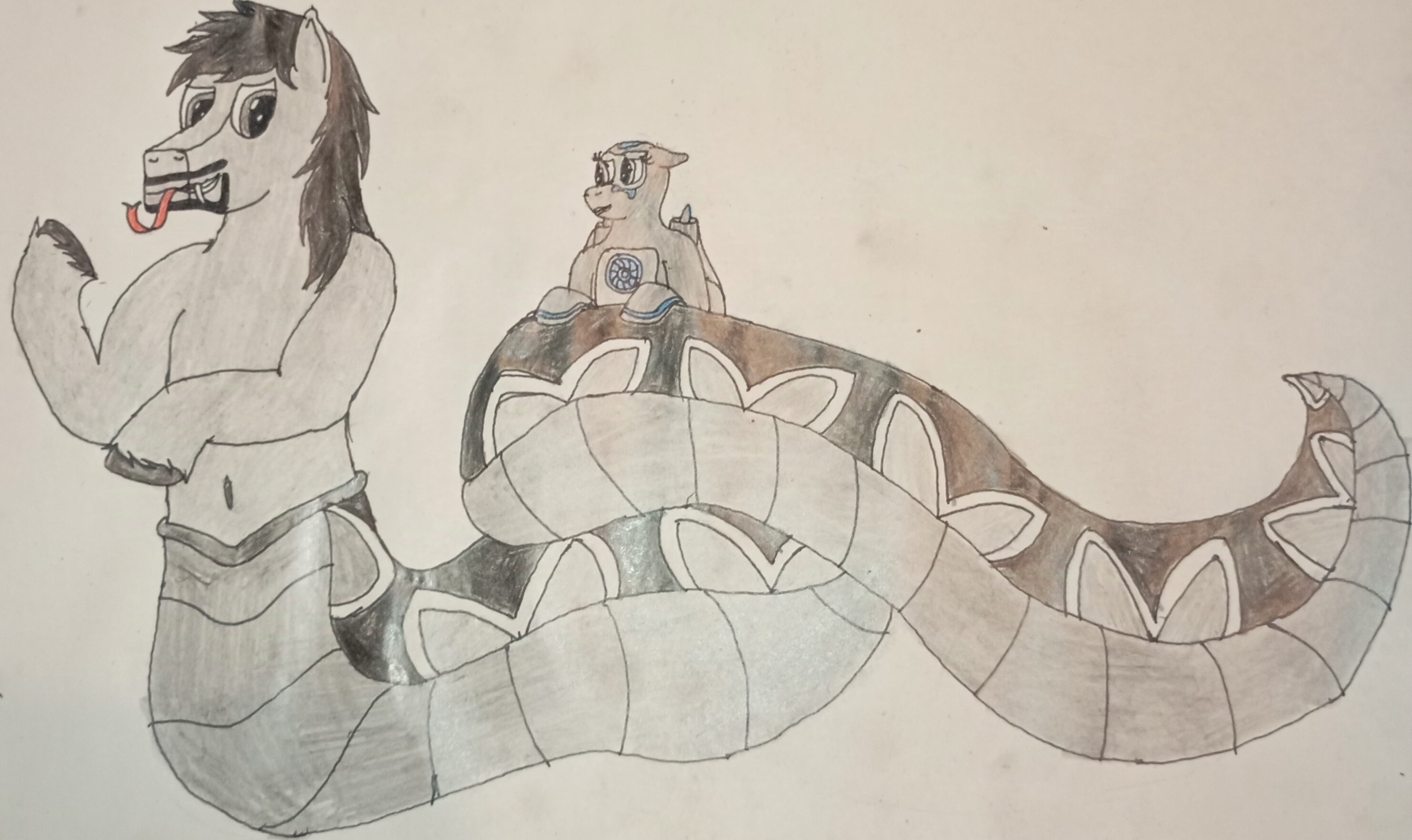 #3578940 - safe, artist:überreaktor, oc, oc only, oc:iron cross, oc:swift, lamia, original ...