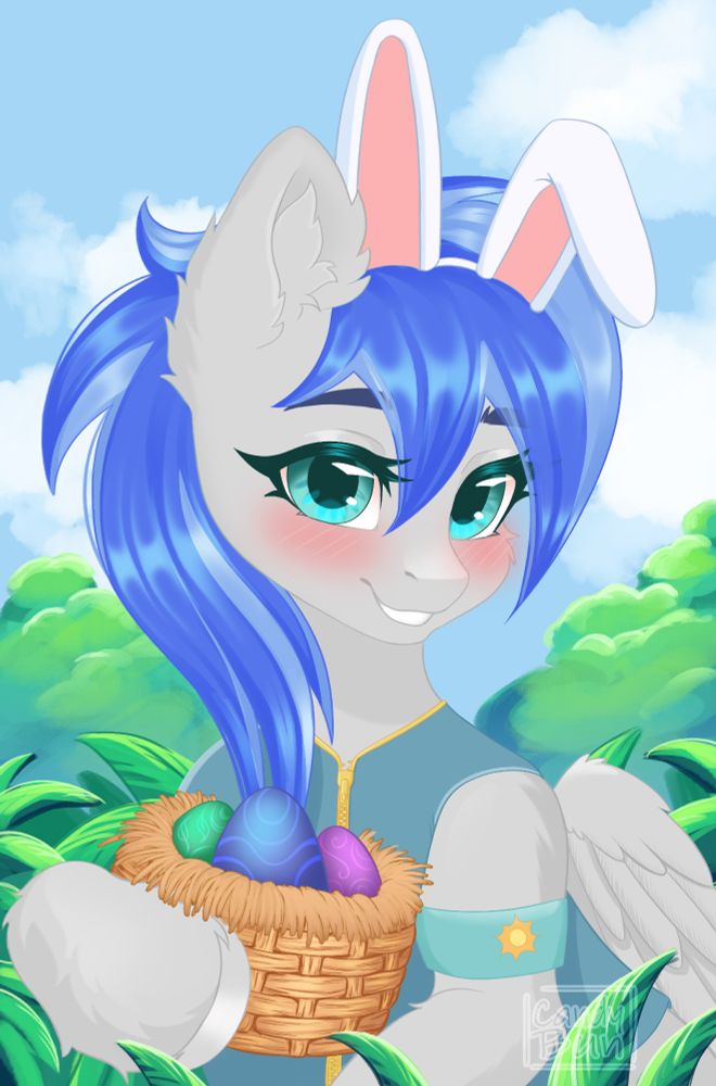 #3590585 - safe, artist:candybun, oc, oc only, pegasus, blushing, bunny ears, easter, easter ...