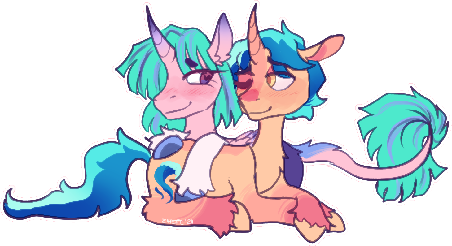 #3591012 - safe, artist:zihette, oc, oc only, pony, unicorn, 2021, duo, horn, leonine tail ...