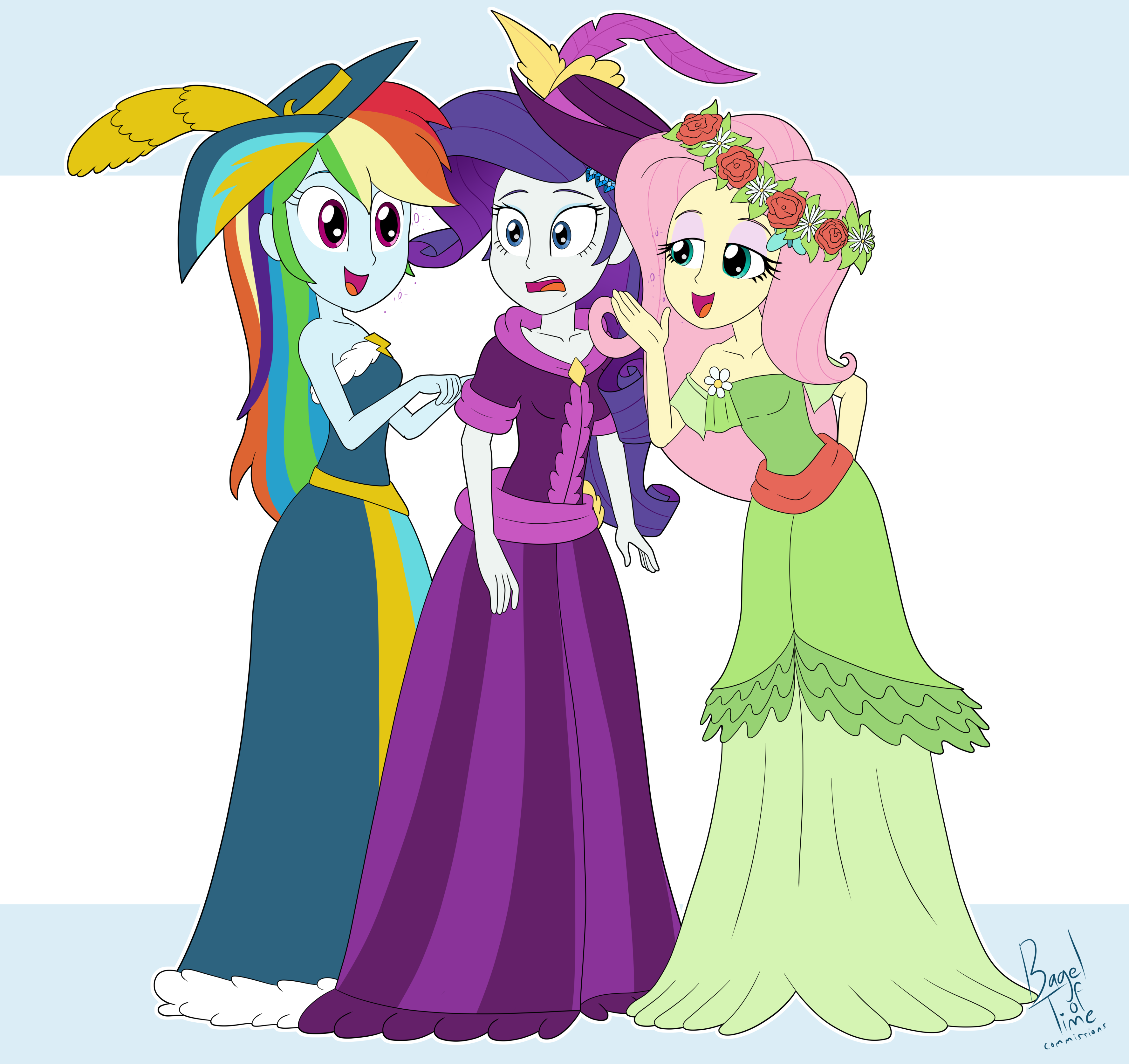 #3591832 - safe, artist:bageloftime, fluttershy, rainbow dash, rarity ...