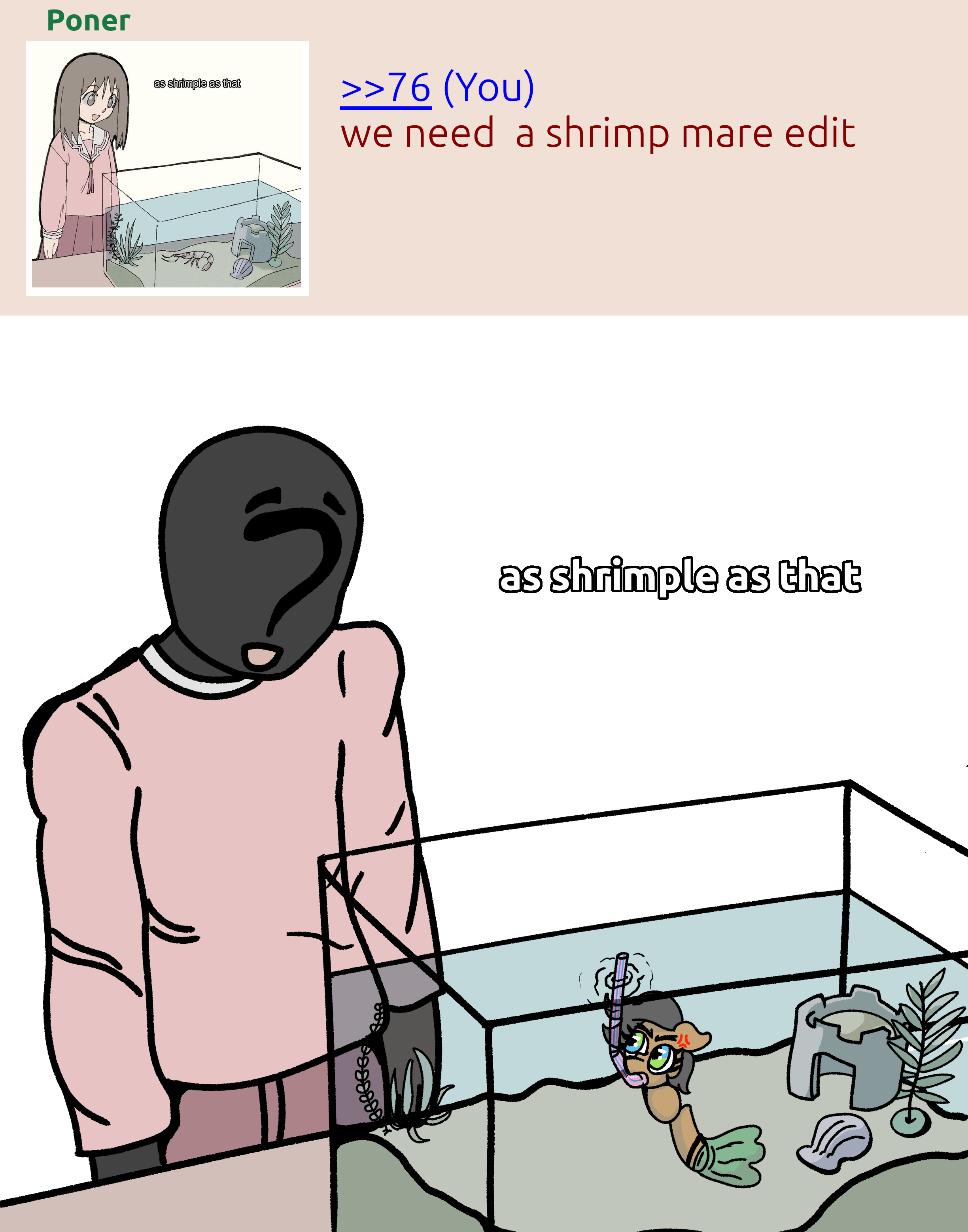 #3591899 - safe, artist:wren, oc, oc:anon, oc:legmare, shrimp, angry ...