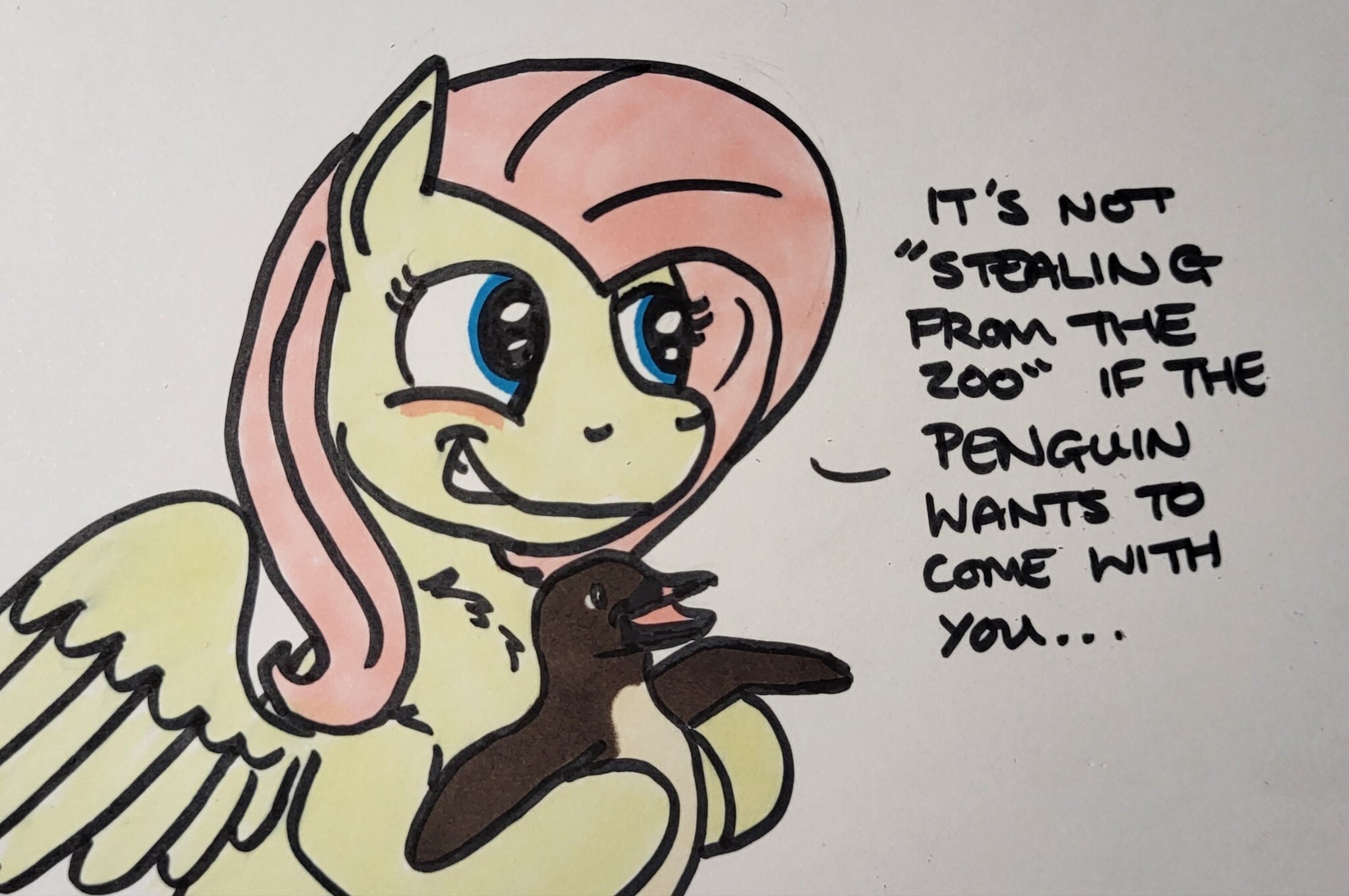 #3592256 - safe, artist:hoofclid, fluttershy, bird, pegasus, penguin ...