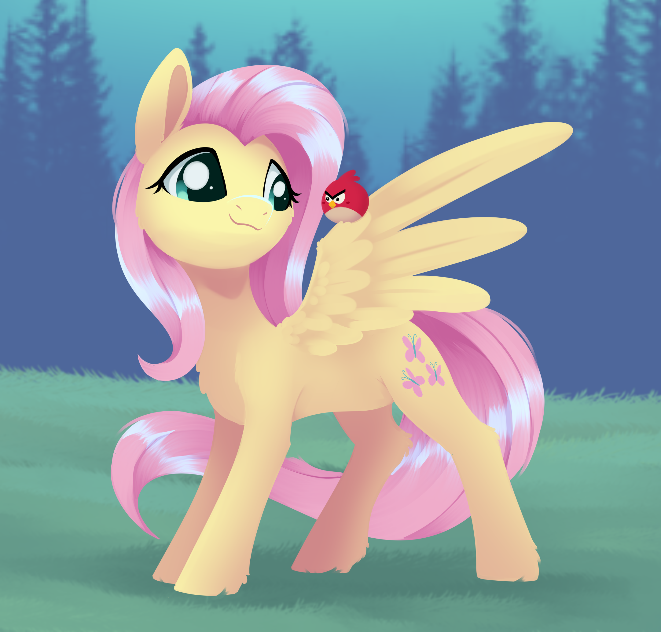 #3596441 - safe, artist:dusthiel, fluttershy, bird, cardinal, pegasus ...