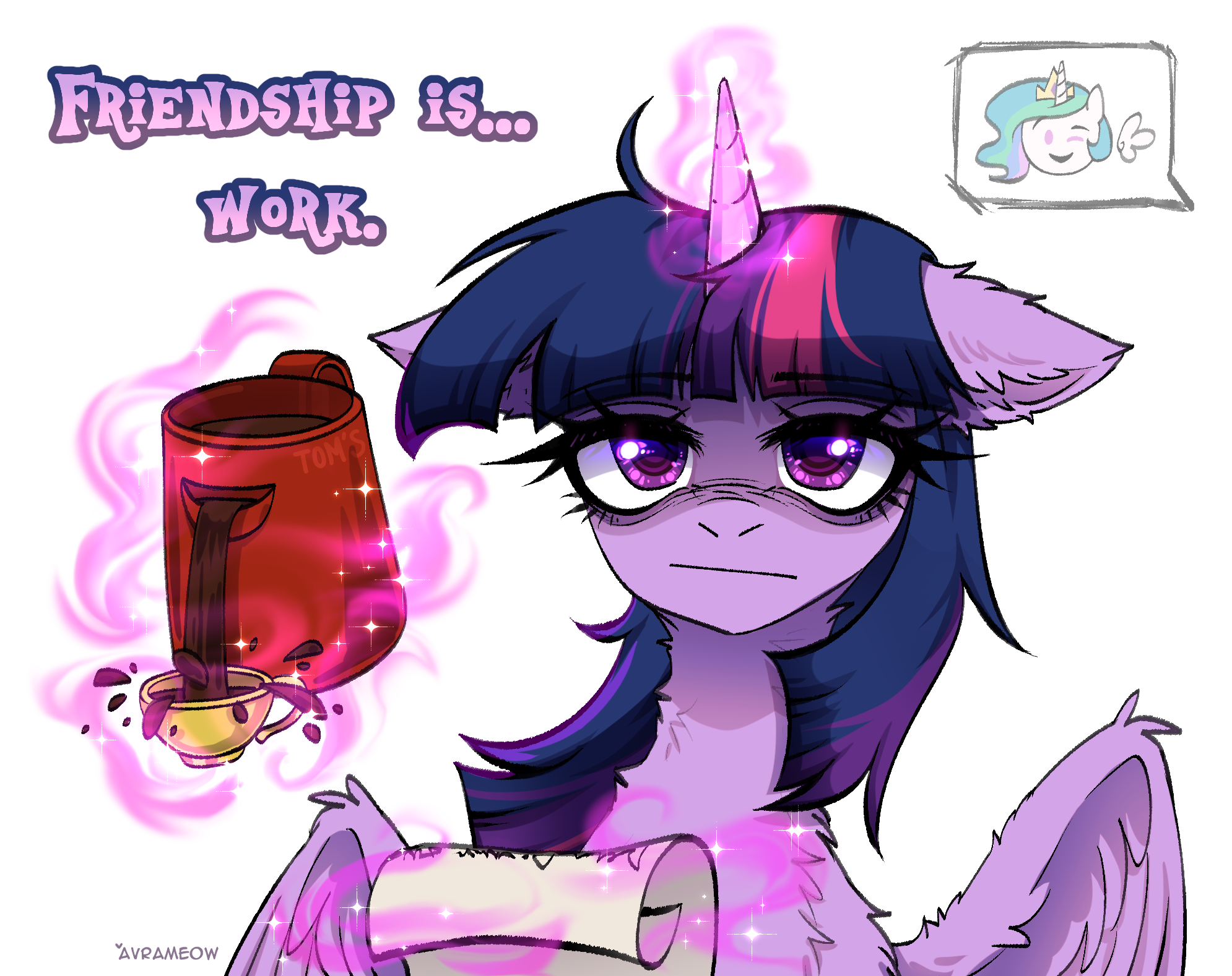 #3580369 - safe, artist:avrameow, princess celestia, twilight sparkle, alicorn, pony, g4, bags ...