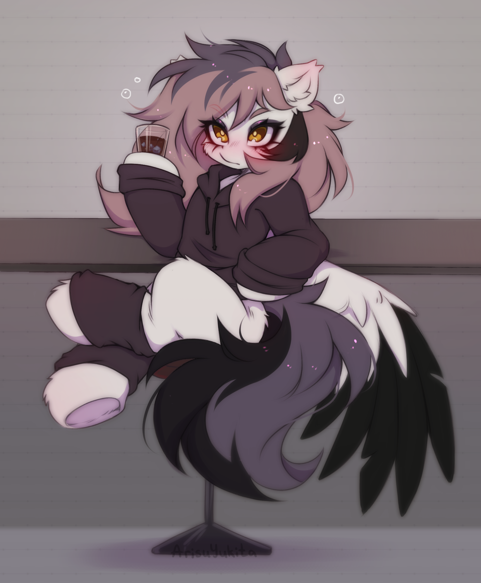 #3580683 - safe, artist:arisuyukita, oc, oc:jeckie, pegasus, pony, clothes, drink, hoodie, hoof ...