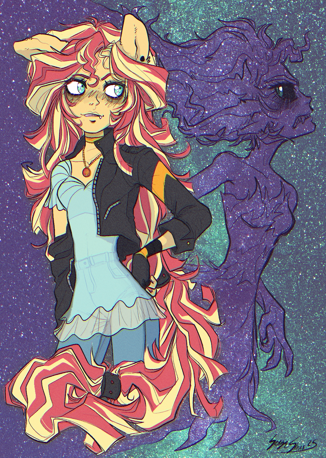 #3581701 - safe, artist:serge-stiles, sunset shimmer, demon, anthro ...