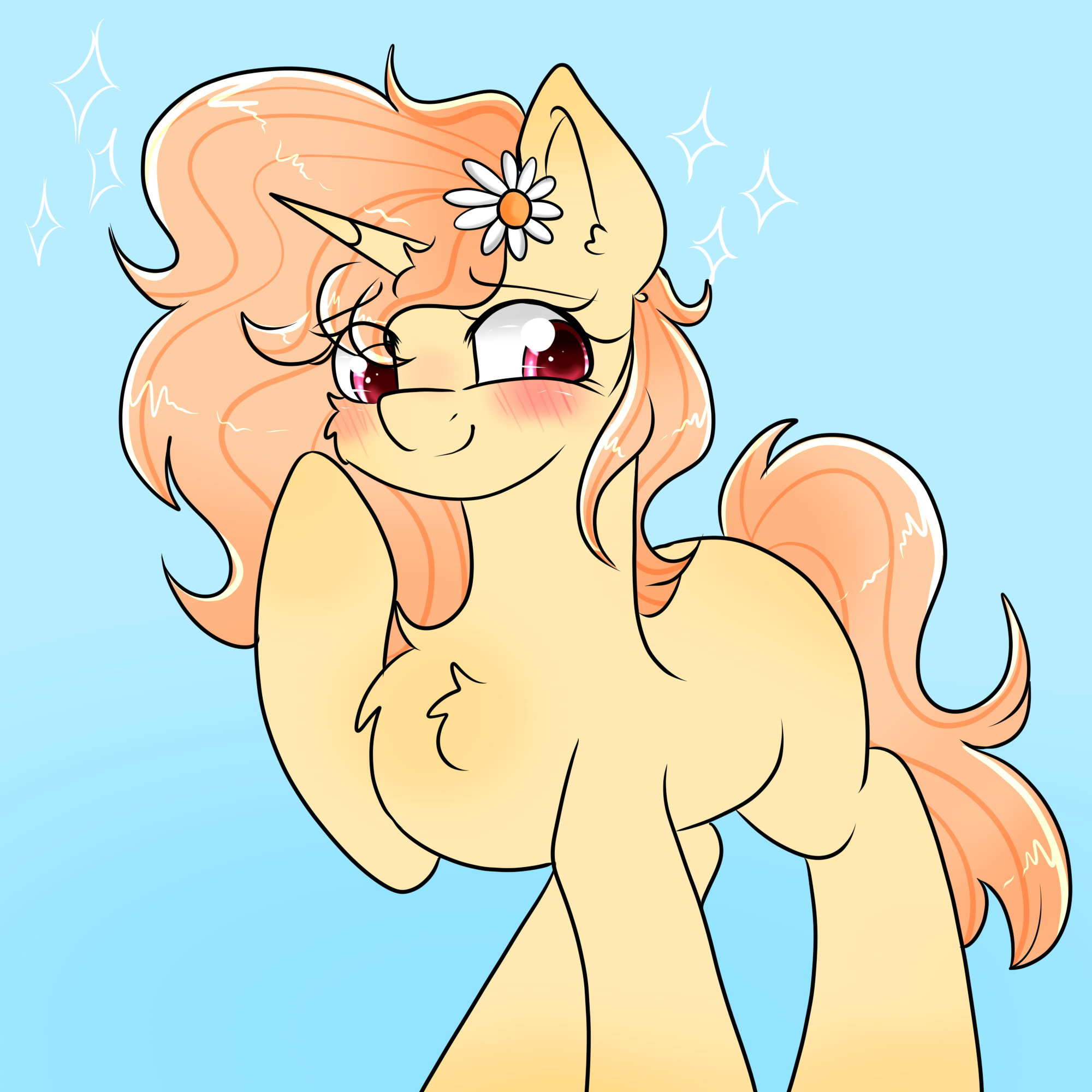 #3582109 - safe, artist:eniartuwu, oc, oc only, oc:eni, pony, unicorn, blue background, blushing ...