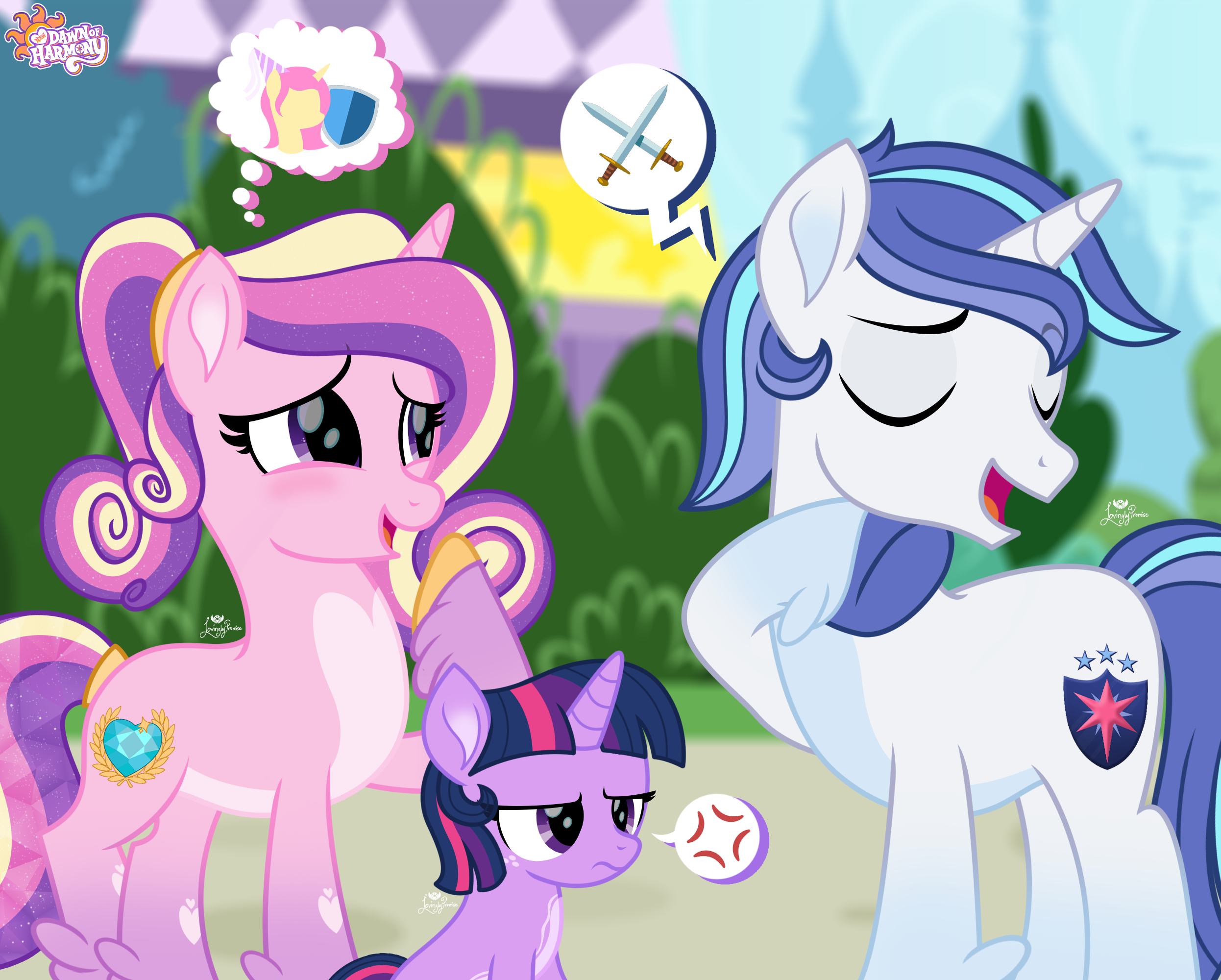 #3582610 - safe, artist:lovinglypromise, princess cadance, shining armor, twilight sparkle, pony ...