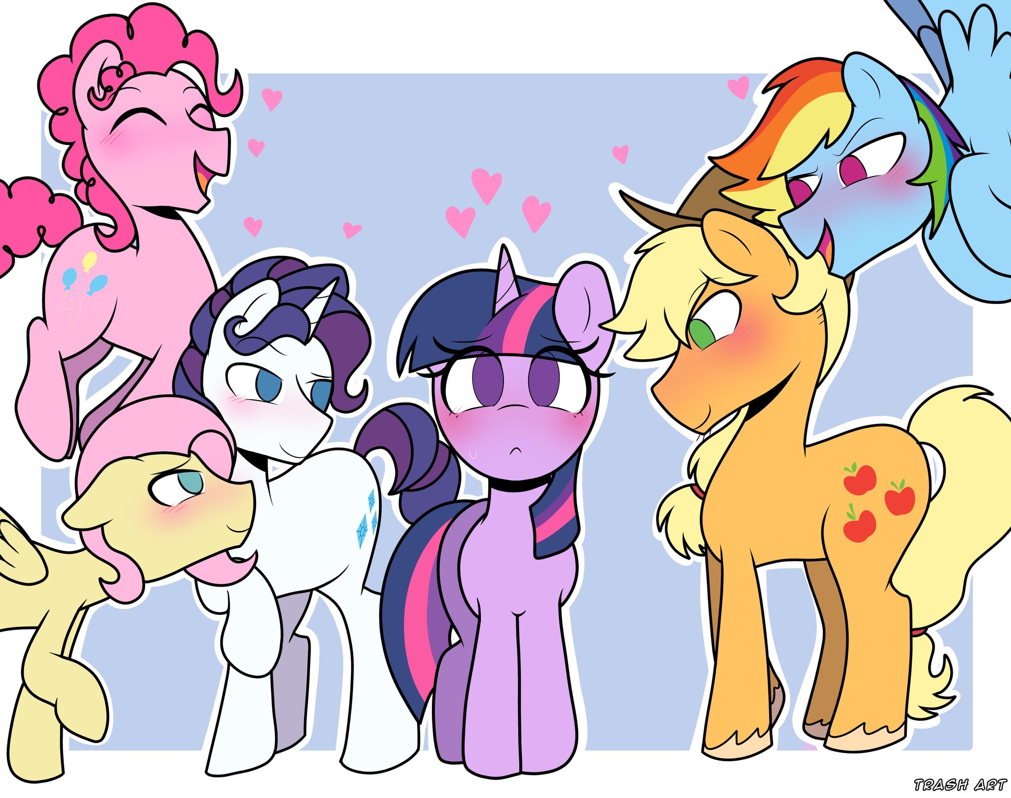 #3602685 - safe, artist:trash art, applejack, fluttershy, pinkie pie, rainbow dash, rarity ...