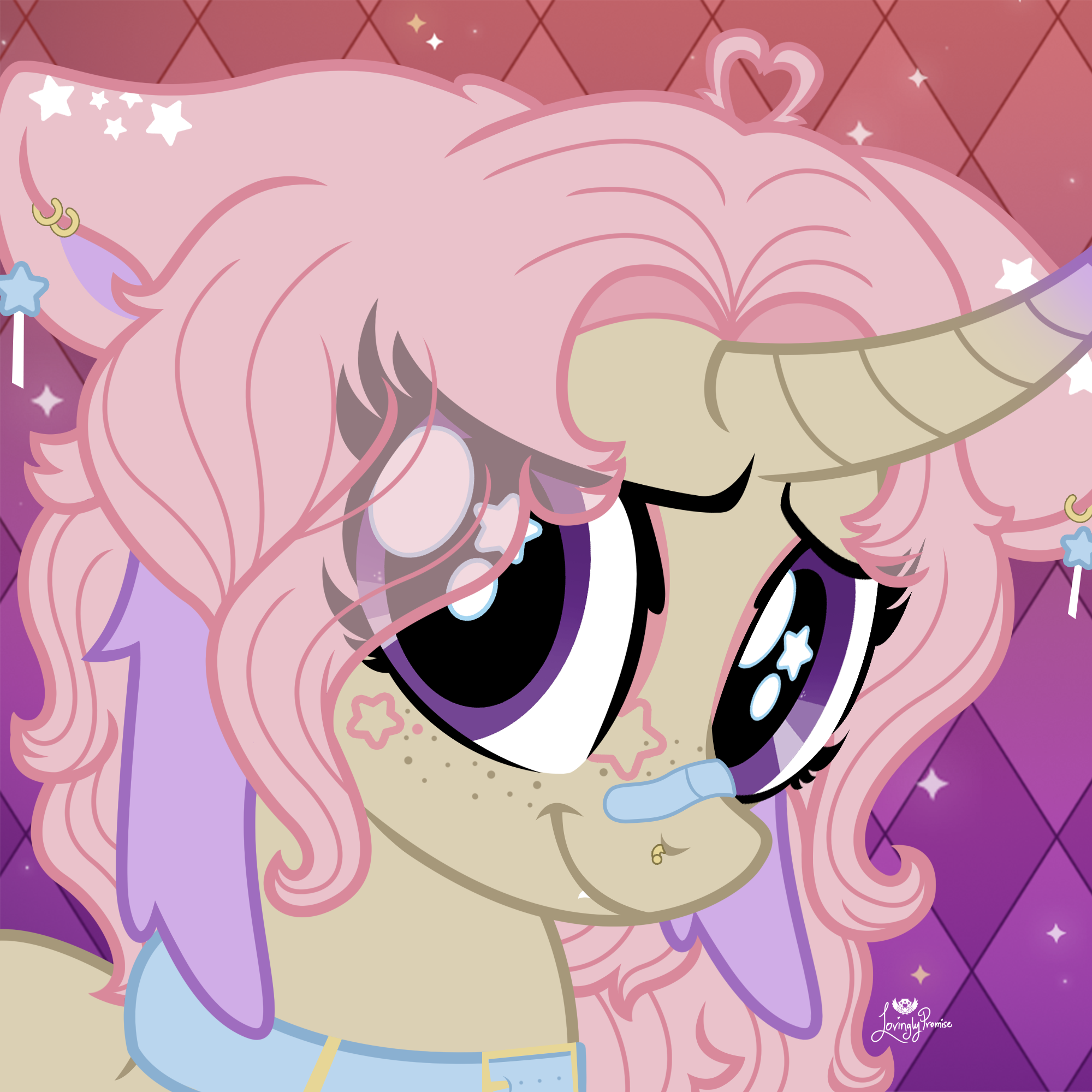 #3605467 - safe, artist:lovinglypromise, oc, pony, g4, bust, curved horn, female, horn, mare ...