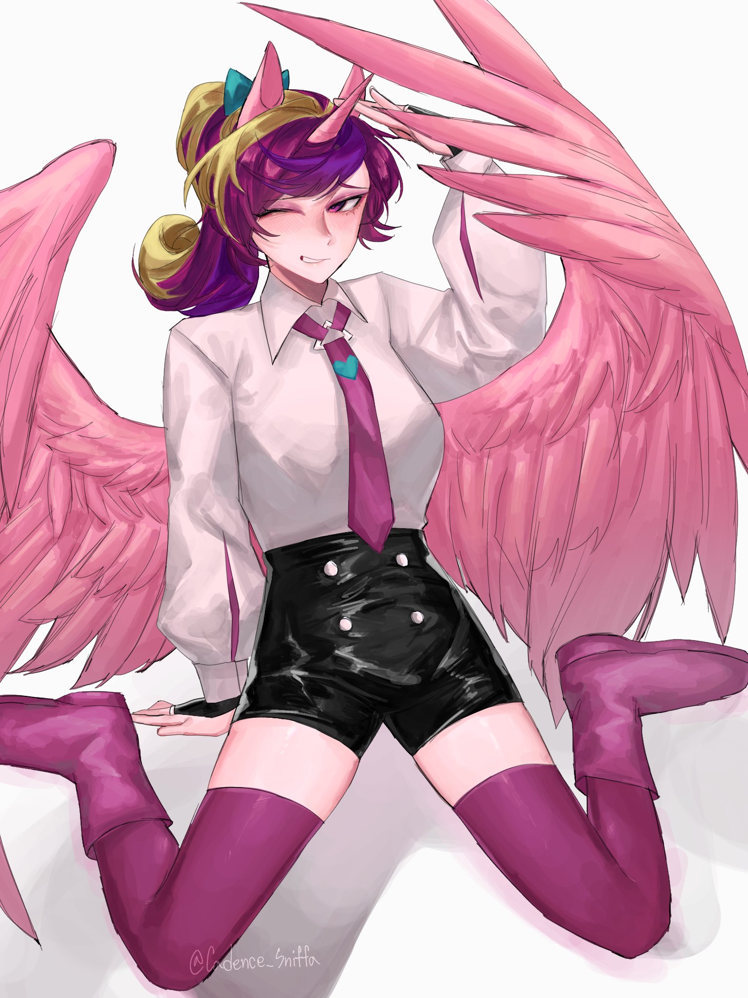 #3606248 - safe, artist:cadence_sniffa, princess cadance, human, g4, bow, clothes, eared ...