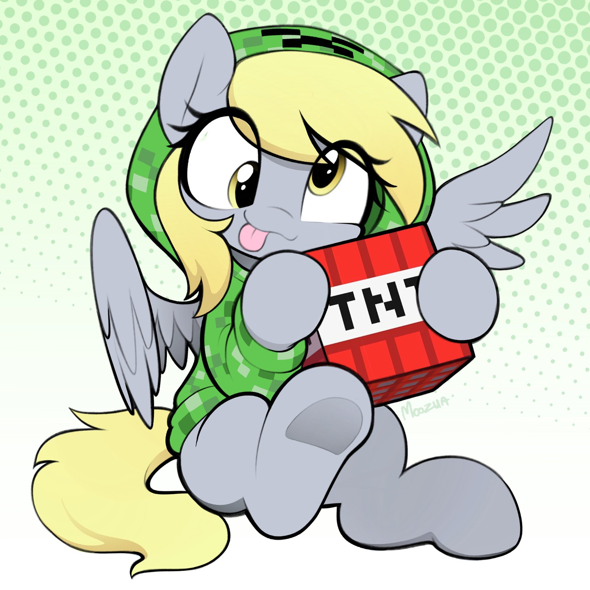 #3606515 - safe, artist:moozua, derpy hooves, pegasus, pony, g4, :p, clothes, creeper (minecraft ...
