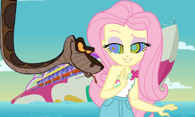 #3608853 - safe, artist:ocean lover, fluttershy, human, python, snake, equestria girls, g4, bare ...