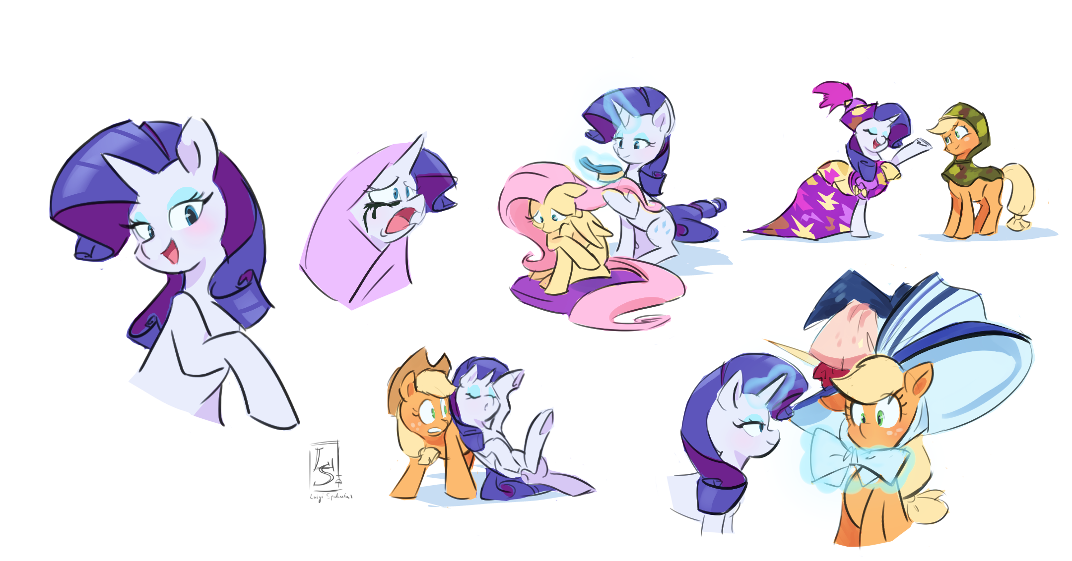 #3610213 - safe, artist:luigipada, applejack, fluttershy, rarity, earth ...