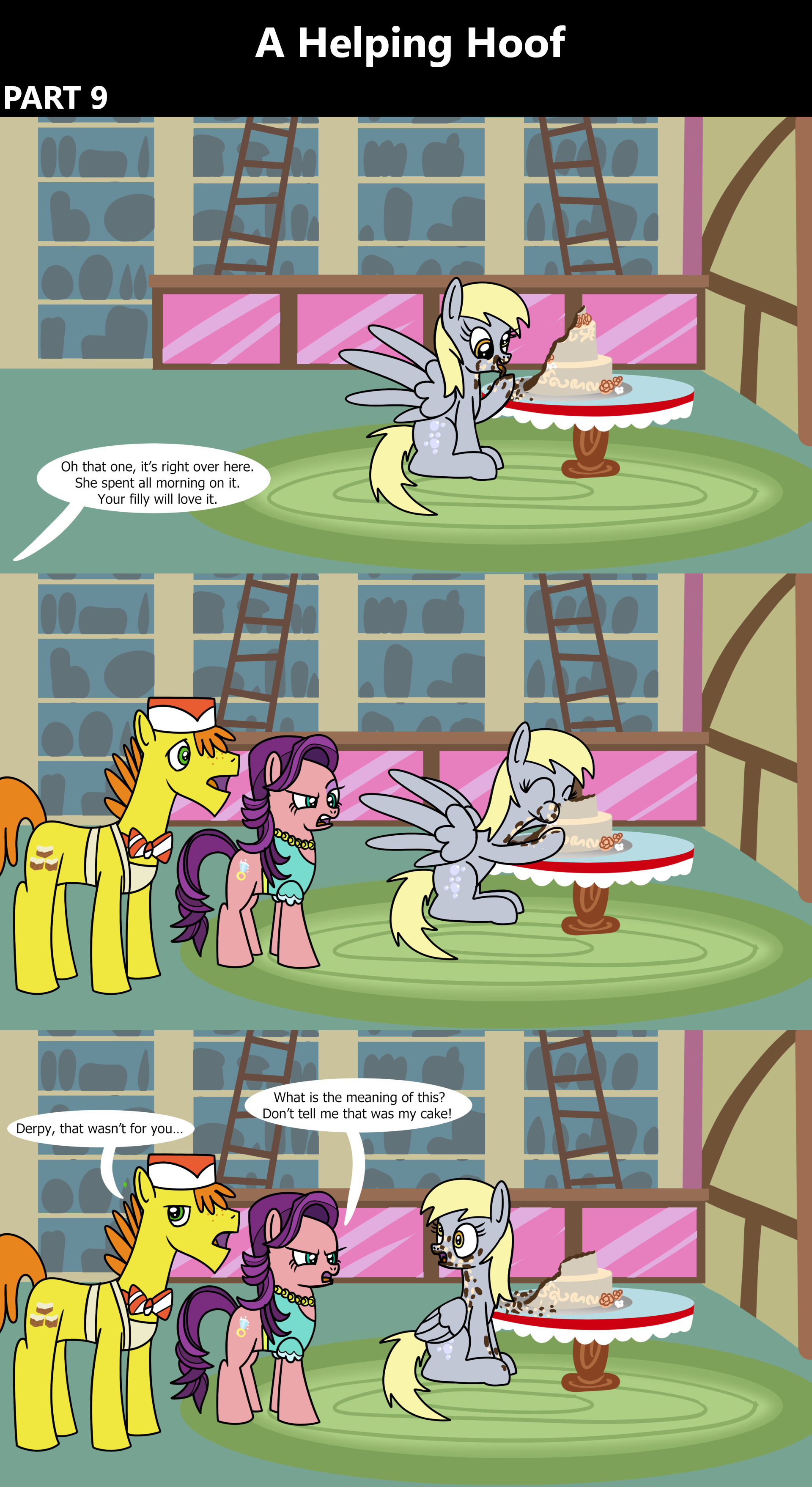 #3611983 - safe, artist:platinumdrop, carrot cake, derpy hooves ...