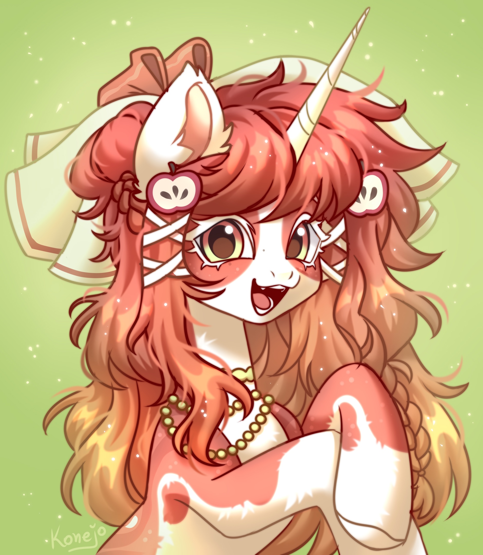 #3612847 - safe, artist:konejo, oc, oc only, pony, unicorn, bust, clothes, horn, jewelry ...
