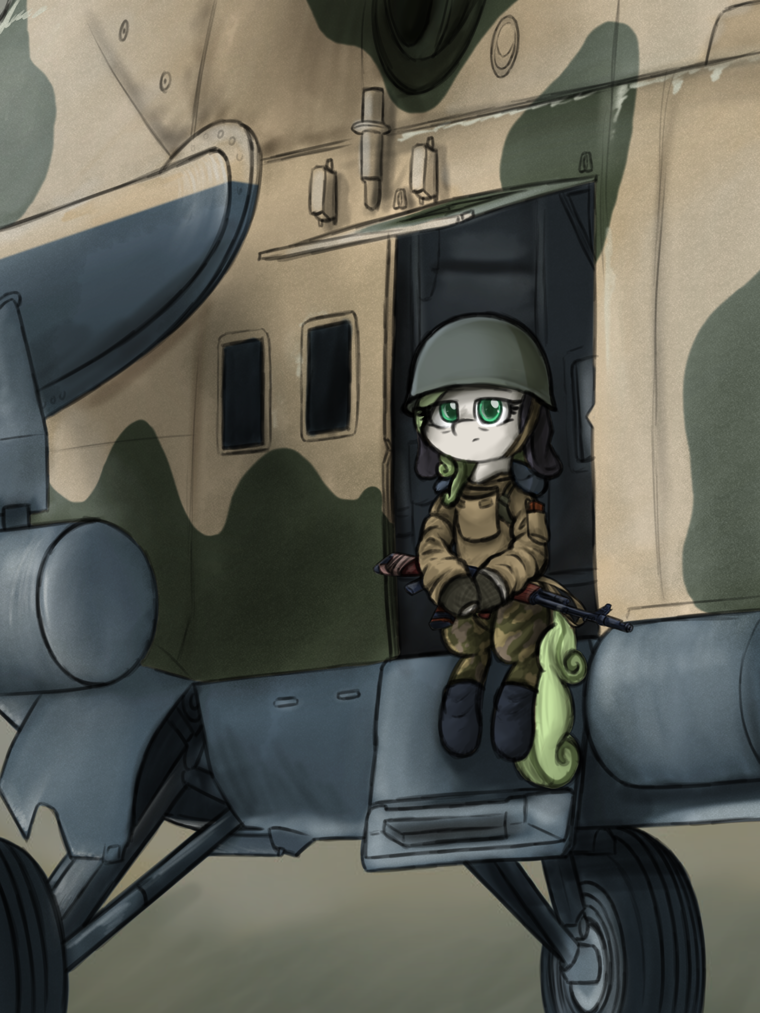 #3613441 - safe, artist:aaathebap, clothes, gun, helicopter, helmet ...