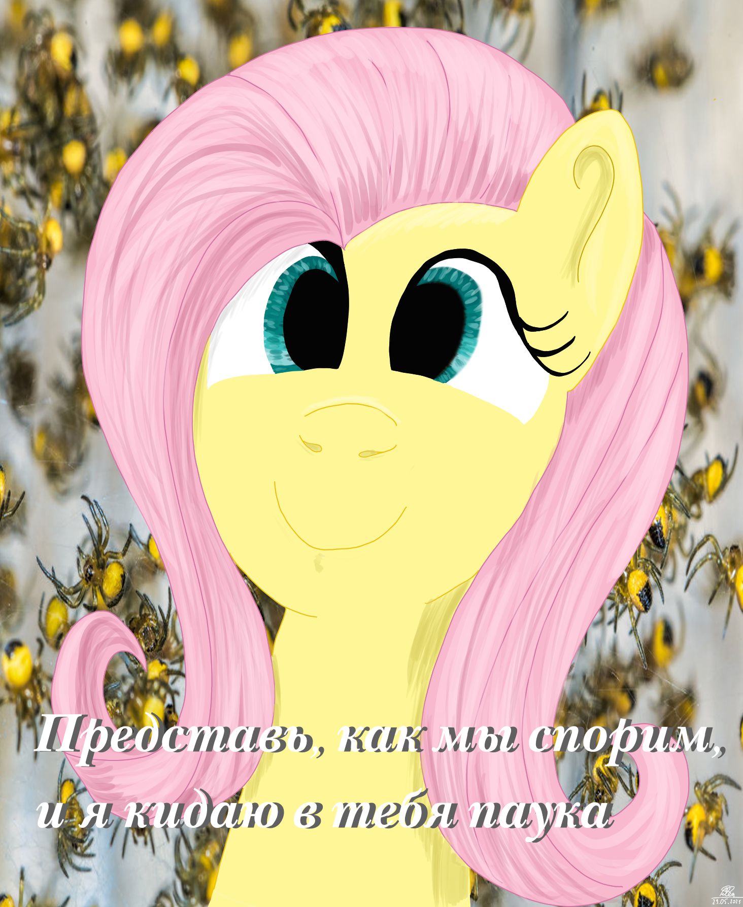 #3614044 - safe, artist:tiska, fluttershy, pegasus, pony, spider, g4, c ...