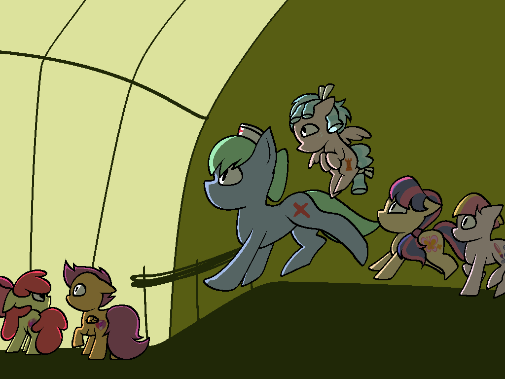 #3614061 - safe, artist:kharmacal, apple bloom, cozy glow, nurse ...