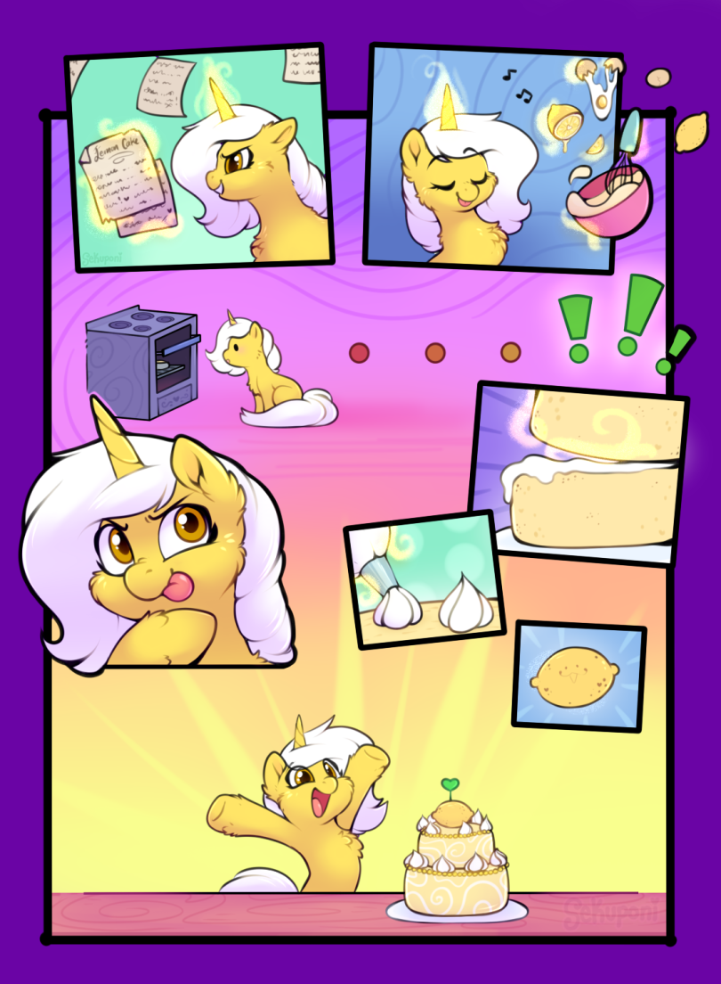 #3614856 - safe, artist:sekuponi, oc, oc only, oc:lemon cake, pony, unicorn, bipedal, bowl, cake ...