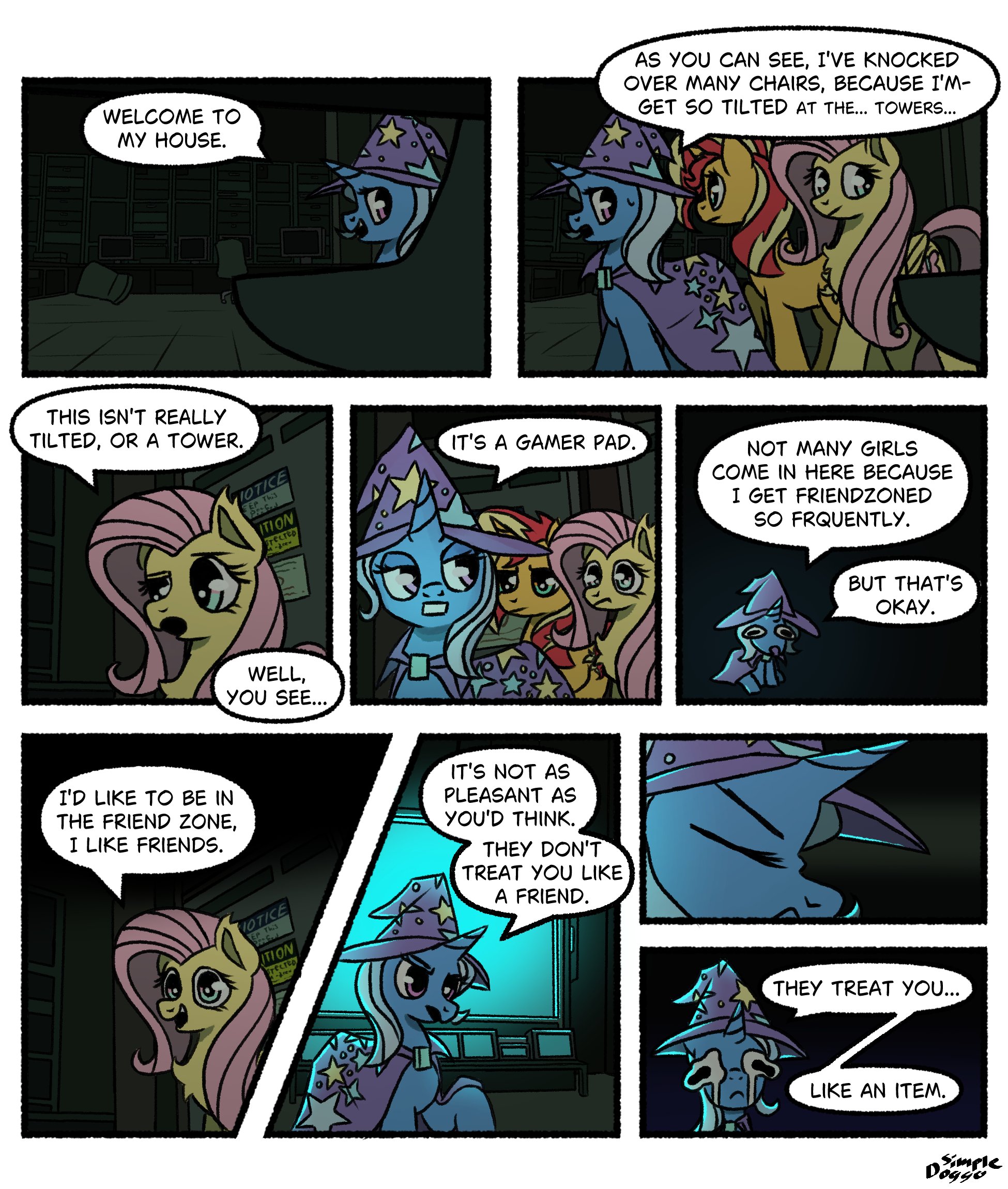 #3599206 - safe, artist:simpledoggo, fluttershy, sunset shimmer, trixie, pegasus, pony, unicorn ...