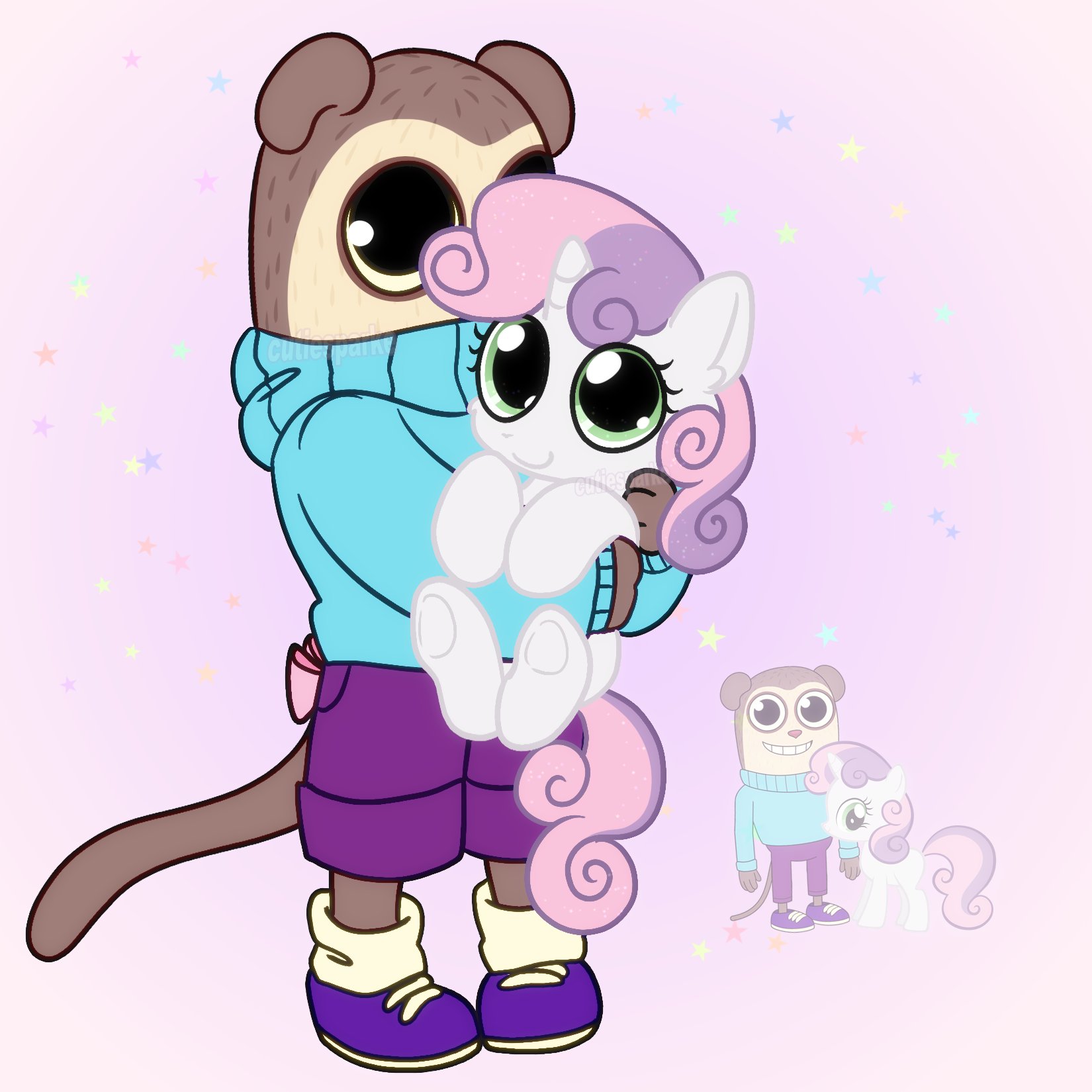 #3600074 - safe, artist:cutiesparke, sweetie belle, monkey, pony ...