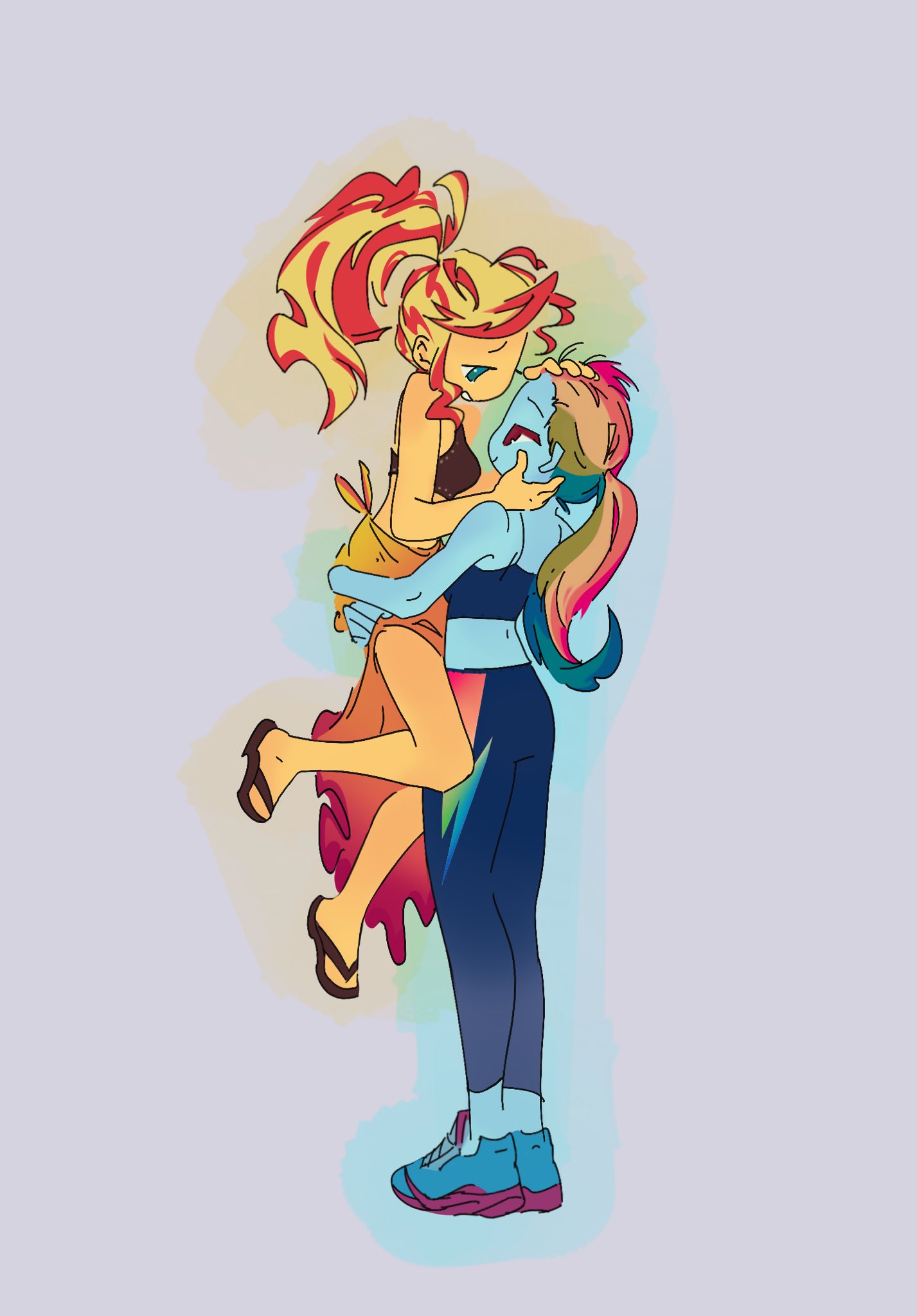 #3600714 - safe, artist:buff_fluttershy, rainbow dash, sunset shimmer, human, equestria girls ...