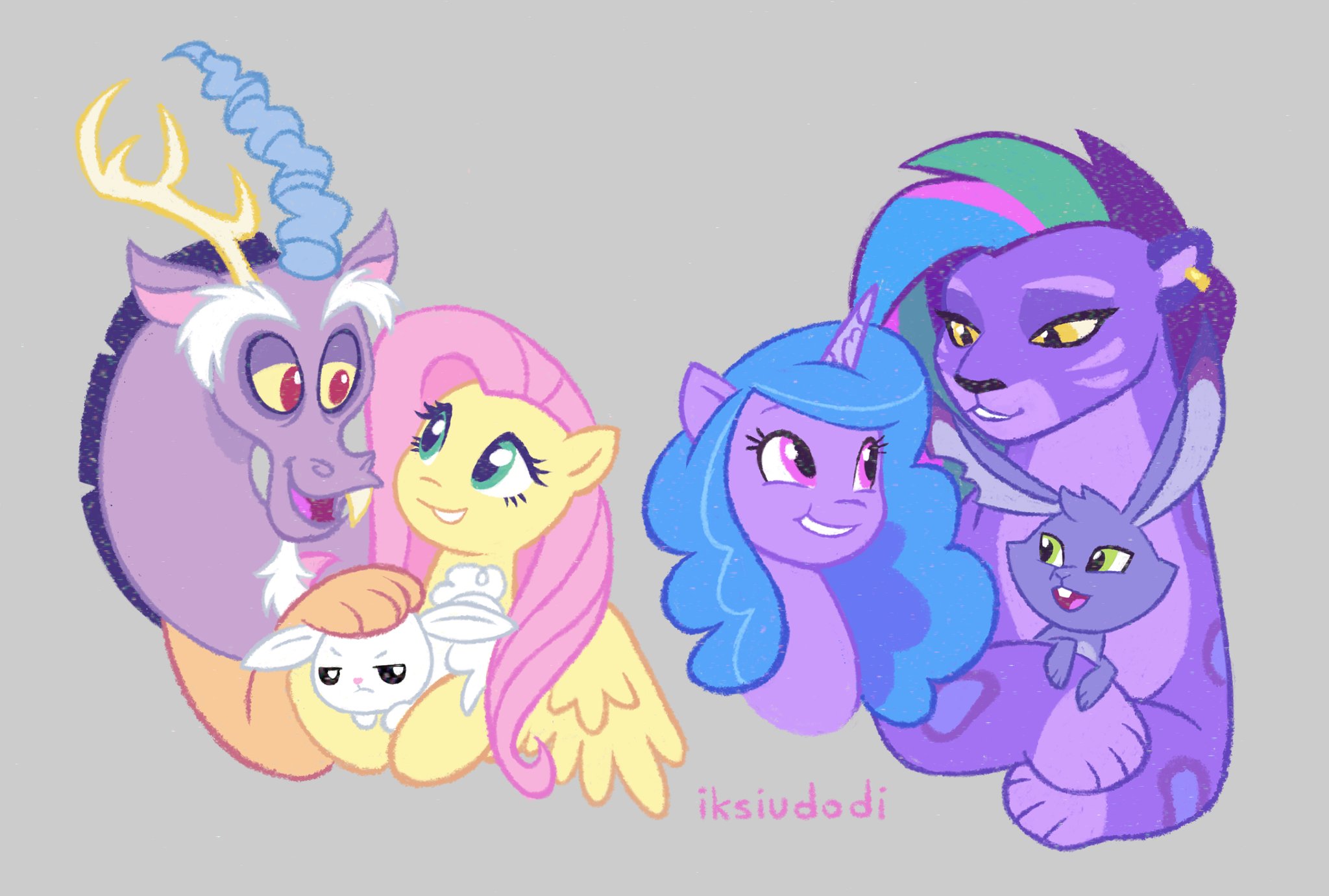 #3601139 - safe, artist:iksiudodi, allura, angel bunny, discord, fluttershy, izzy moonbow ...