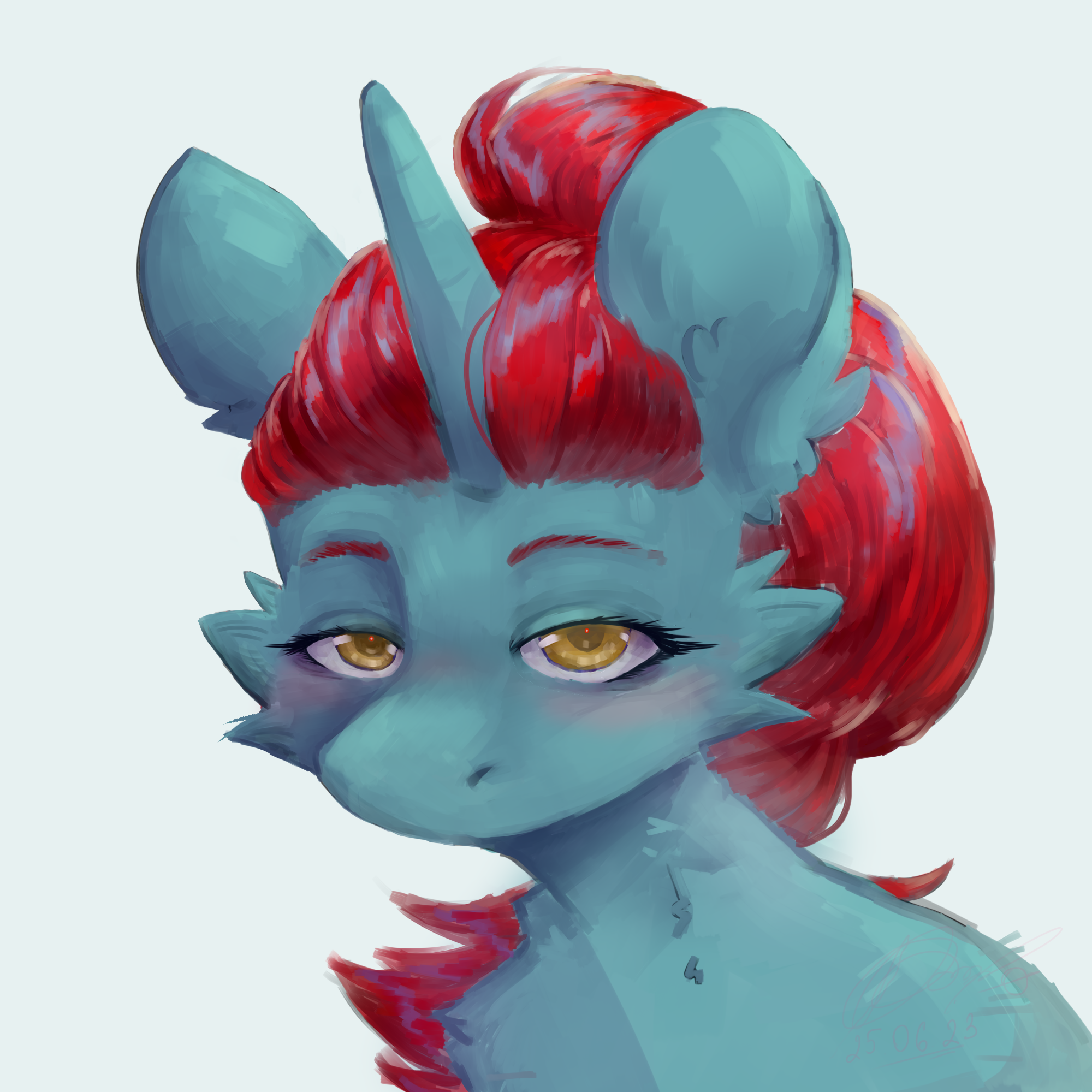 #3601699 - safe, artist:furawa, oc, oc only, pony, unicorn, female, hair bun, horn, looking at ...