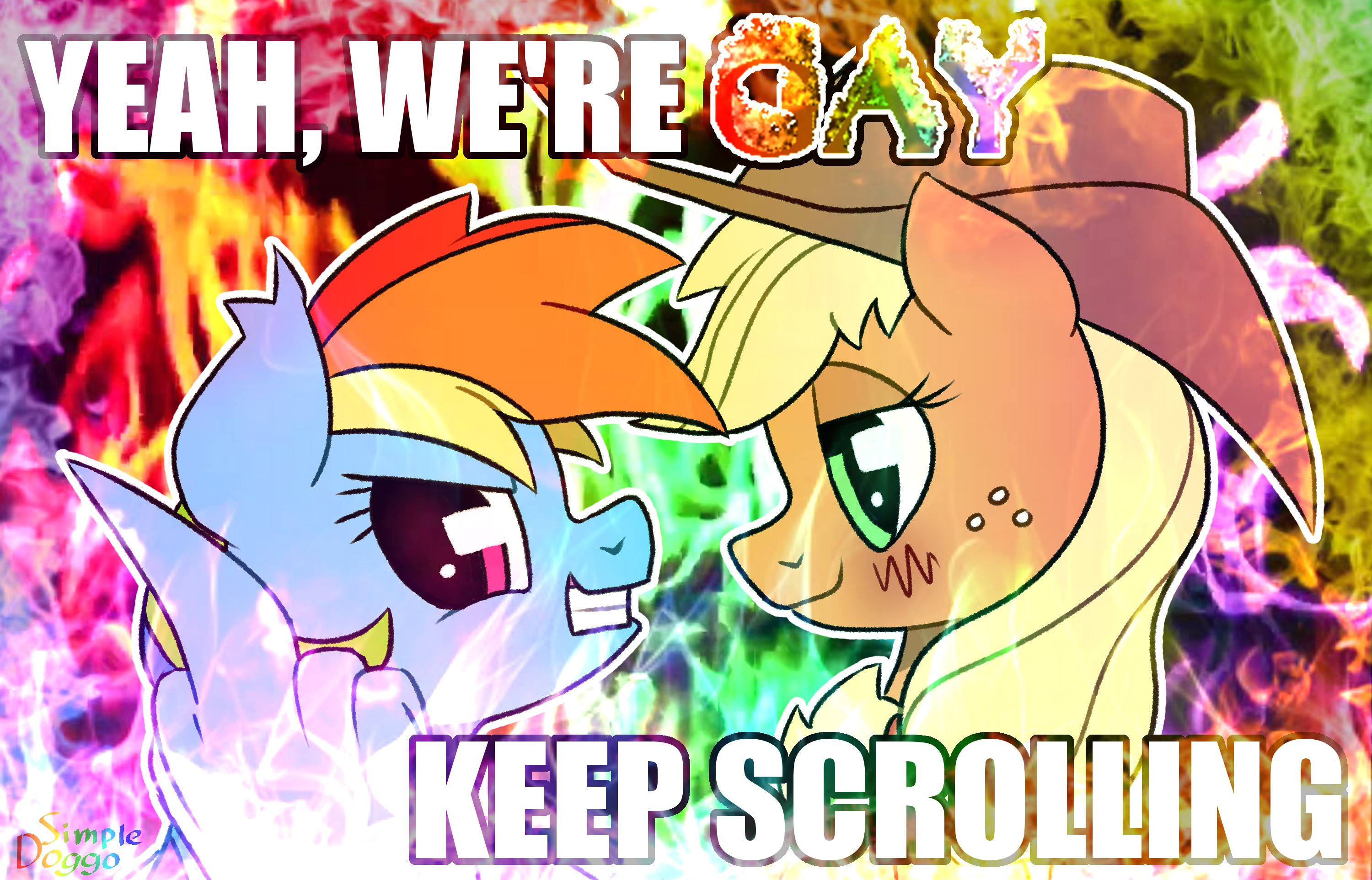 #3615560 - safe, artist:simpledoggo, applejack, rainbow dash, earth pony, pegasus, pony, g4 ...