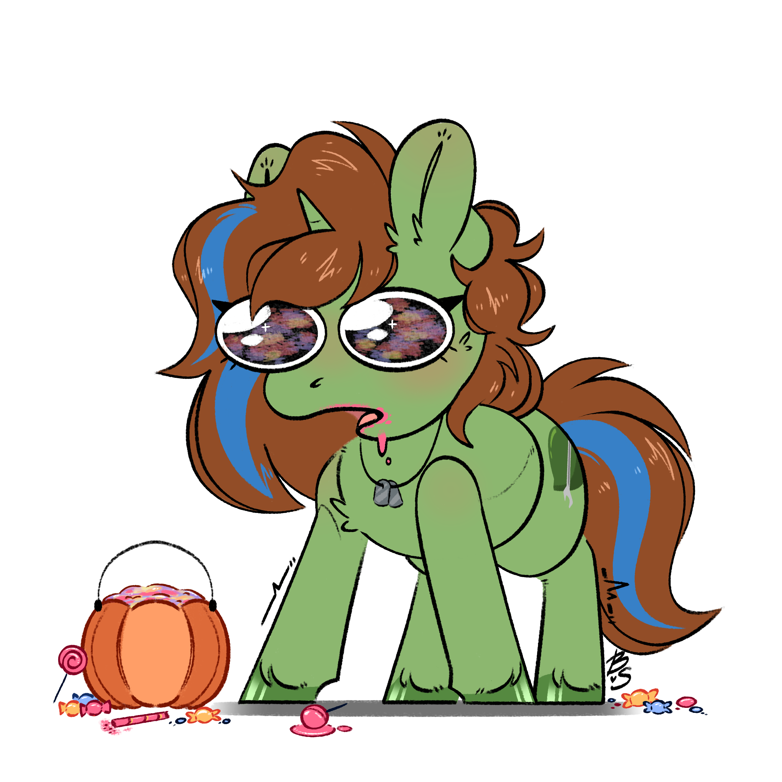 #3615860 - safe, artist:bananasplitedy, oc, oc:mary emerald, unicorn, candy, commission, drool ...