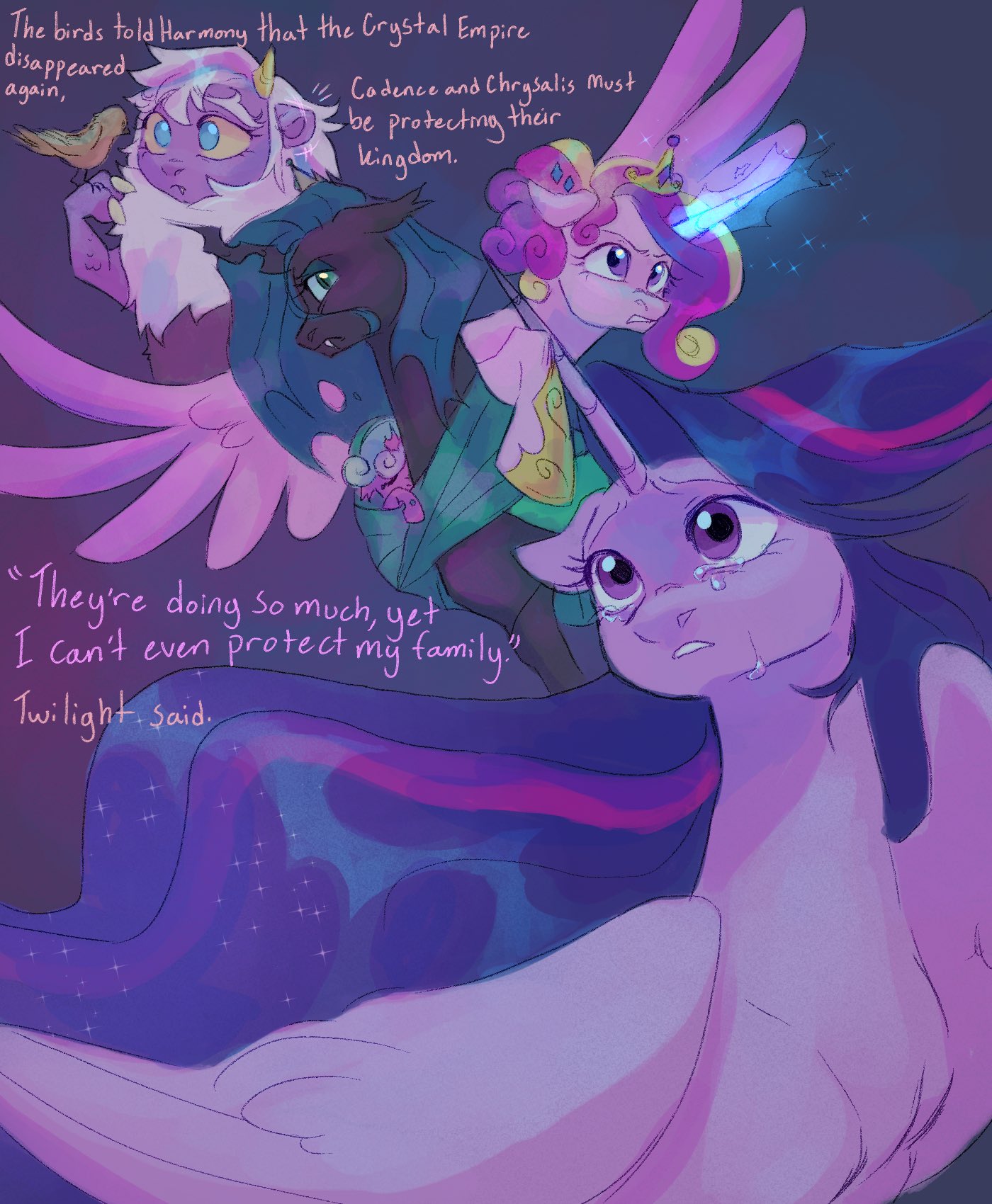 #3615869 - safe, artist:abbytabbys, princess cadance, queen chrysalis, twilight sparkle, oc, oc ...