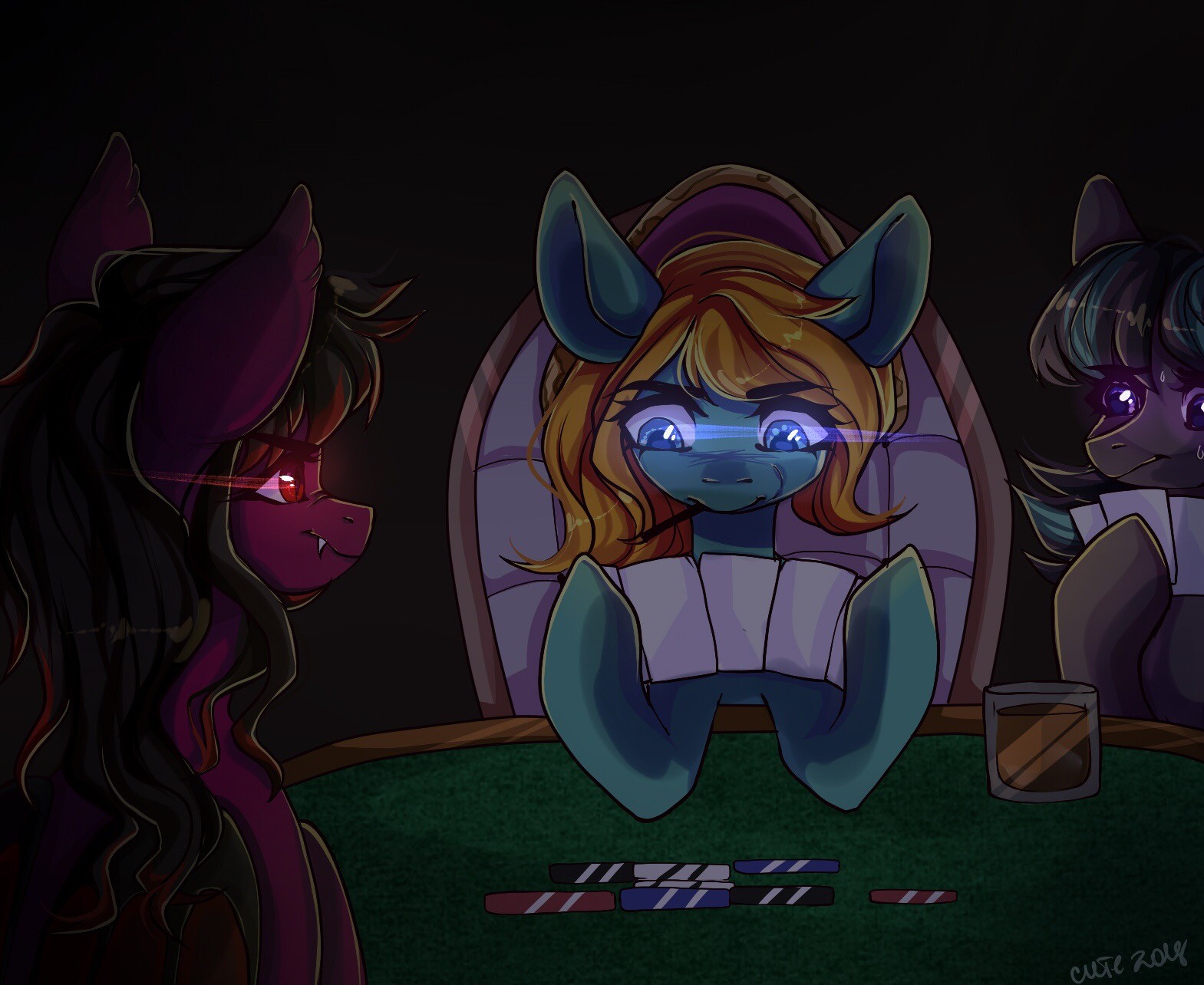 #3622549 - safe, artist:crybaby, oc, oc only, bat pony, pony, drink, fangs, female, glowing ...