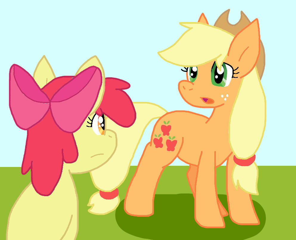 #3623425 - safe, artist:cmara, apple bloom, applejack, earth pony, pony, g4, apple sisters, duo ...