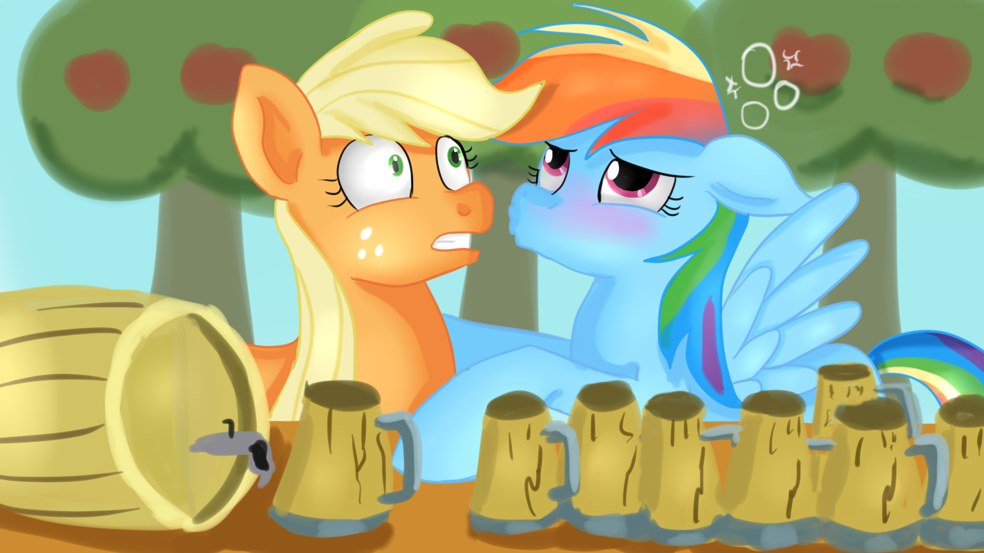 #3624276 - safe, artist:jbond, applejack, rainbow dash, earth pony, pegasus, pony, g4, apple ...