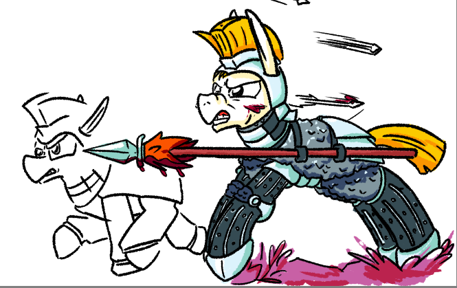#3625540 - safe, artist:dinexistente, oc, oc only, earth pony, ponyfinder, armor, arrow, blood ...