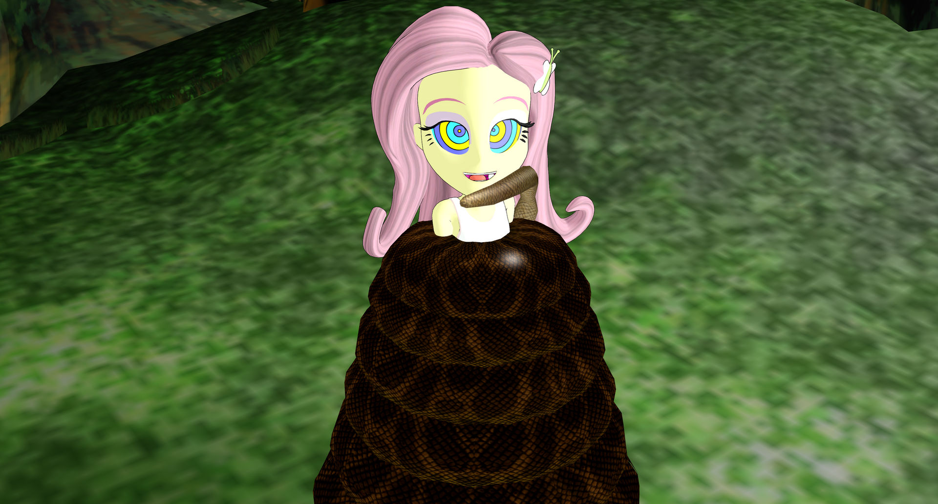 #3626031 - safe, artist:a-new-recipeh, fluttershy, human, snake ...