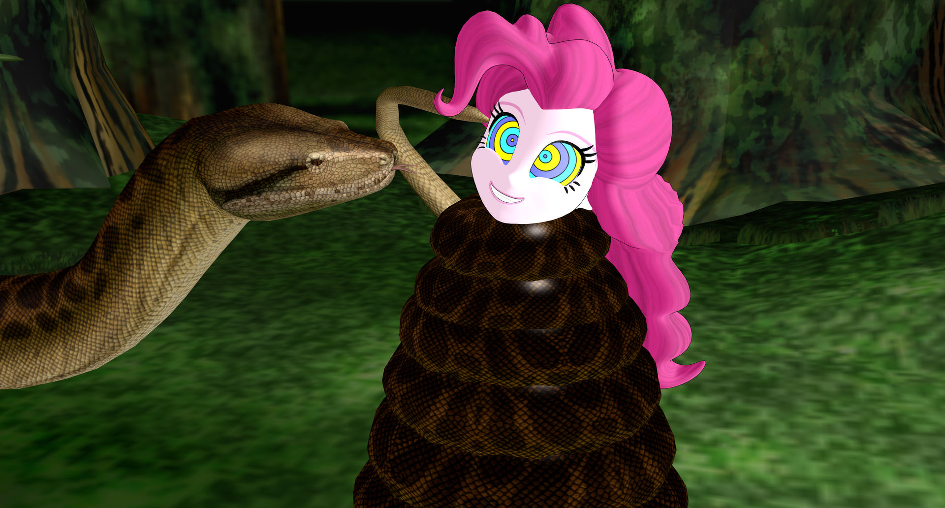 #3626065 - safe, artist:a-new-recipeh, pinkie pie, human, snake ...