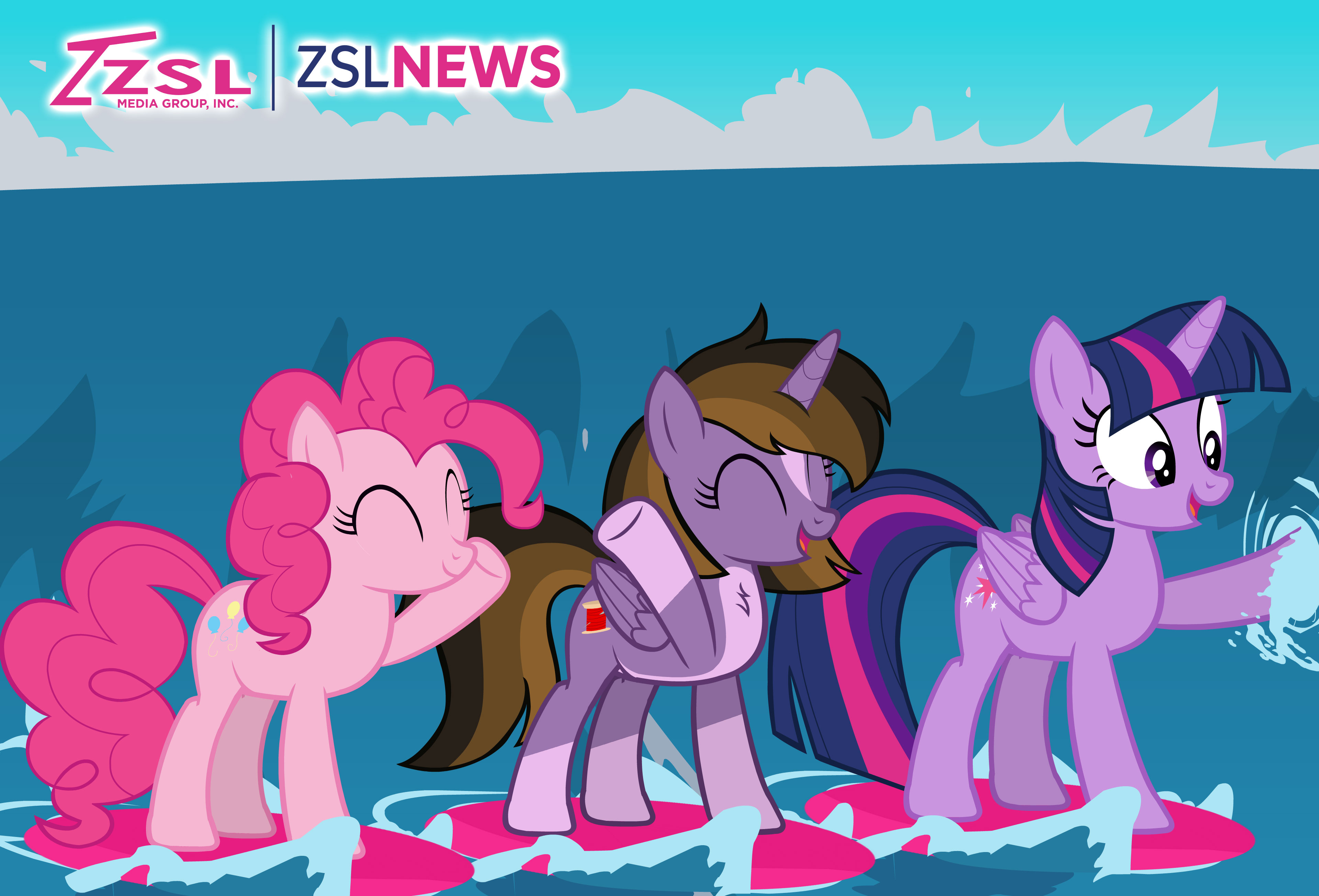 #3616354 - safe, artist:zslnews, pinkie pie, twilight sparkle, oc, oc:princess kincade, alicorn ...