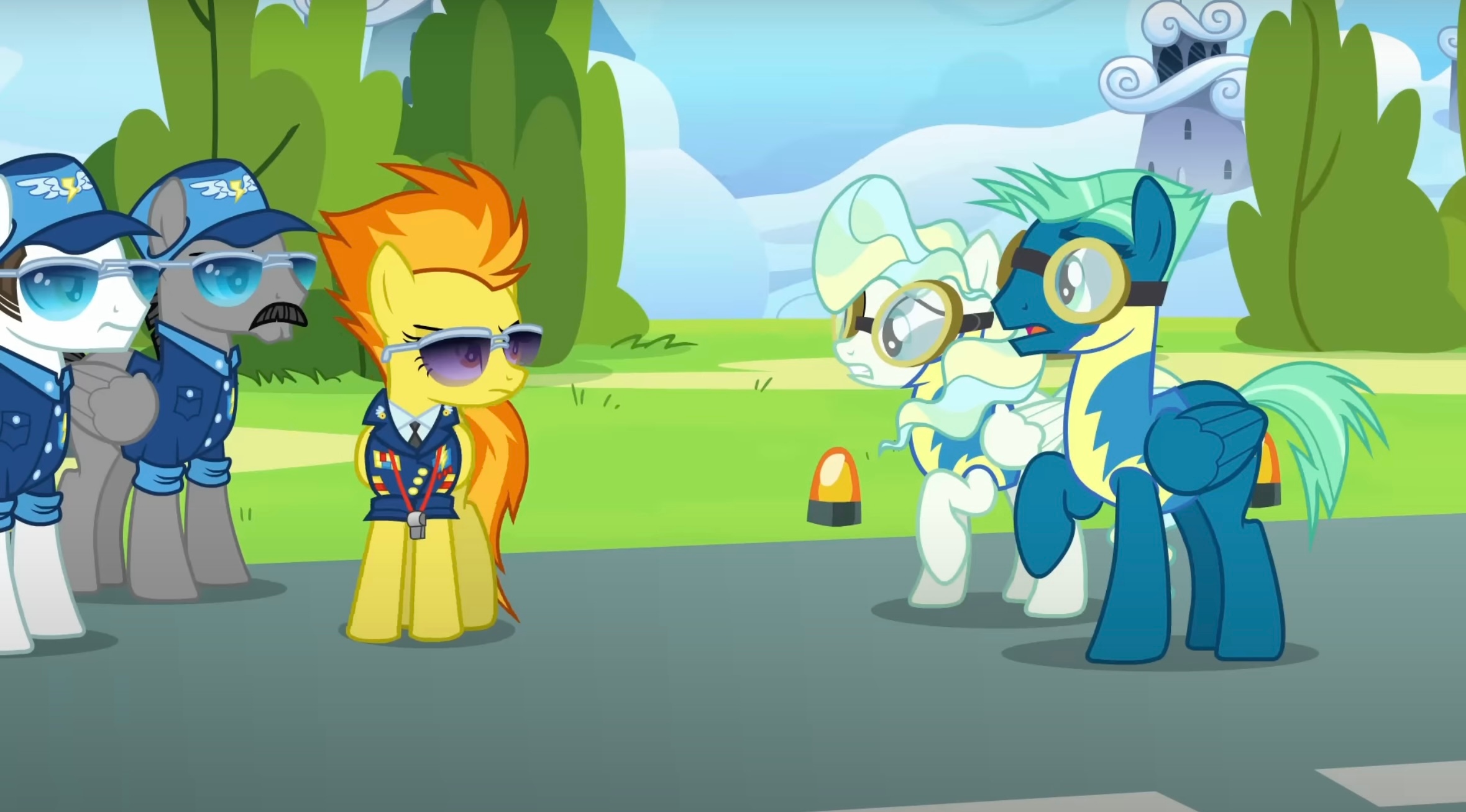 #3627772 - safe, screencap, fast clip, manerick, sky stinger, spitfire ...